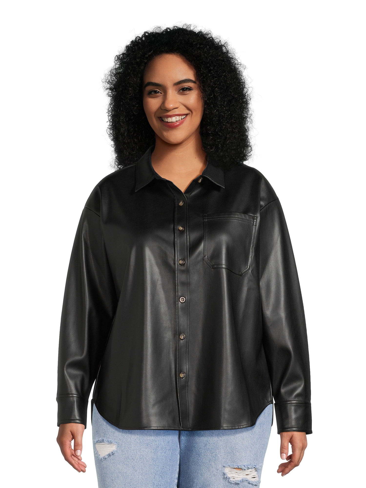 Nine.Eight Women's Plus Size Faux Leather Shacket - Walmart.com