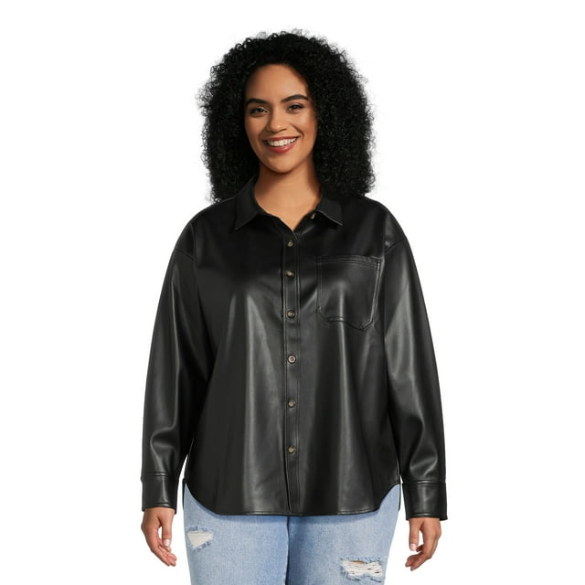 Nine.Eight Women's Plus Size Faux Leather Shacket - Walmart.com