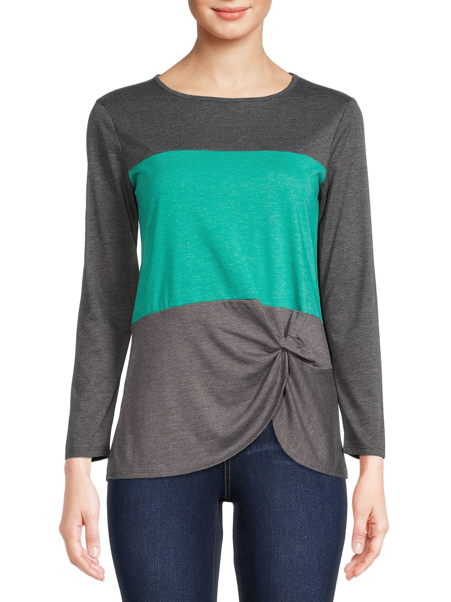 Nine.Eight Women’s Twist Knot Pullover Top with Long Sleeves - Walmart.com