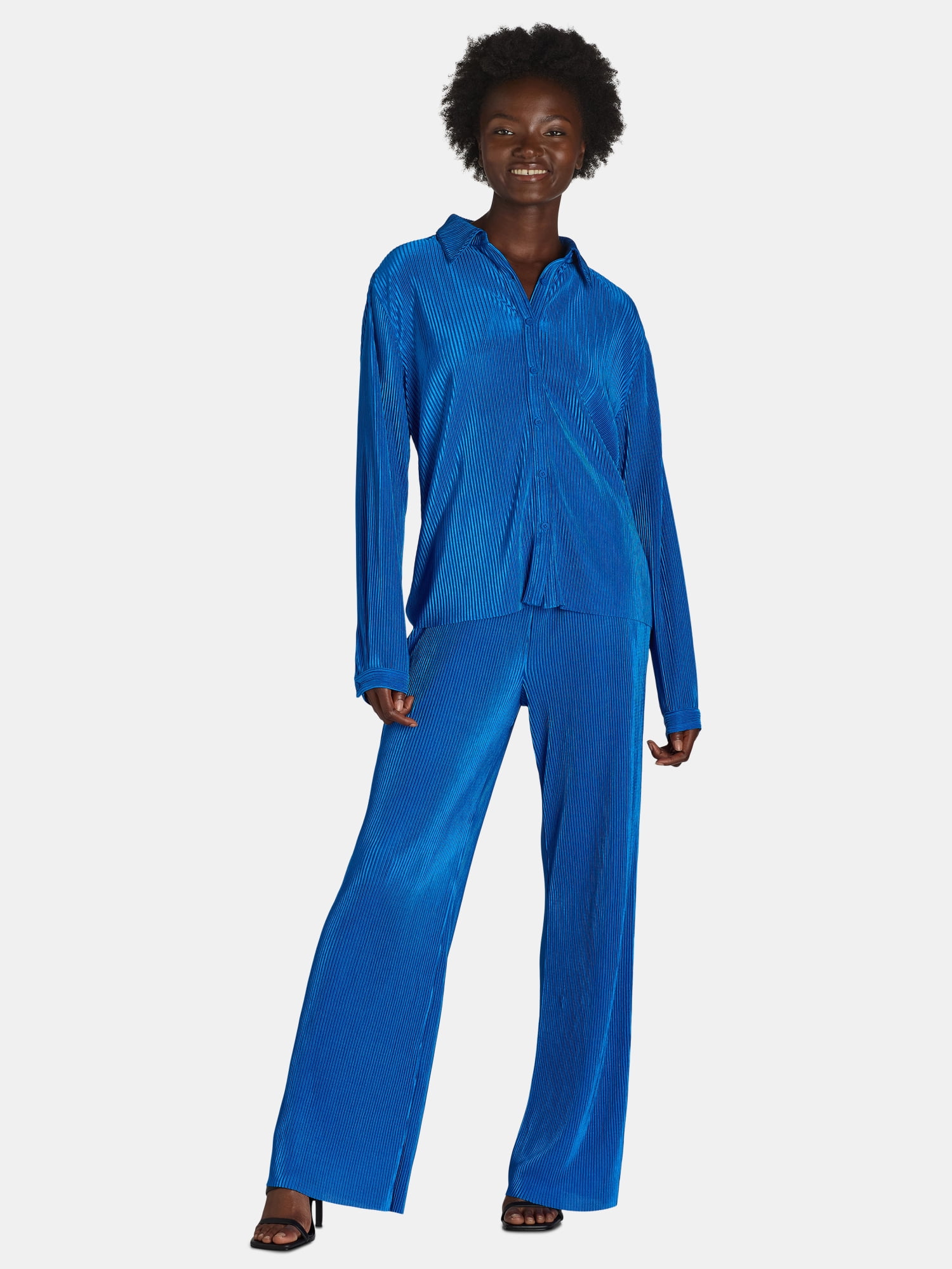 Nine.Eight Women's and Women's Plus Plisse Pleat Shirt and Pants Set, 2 ...