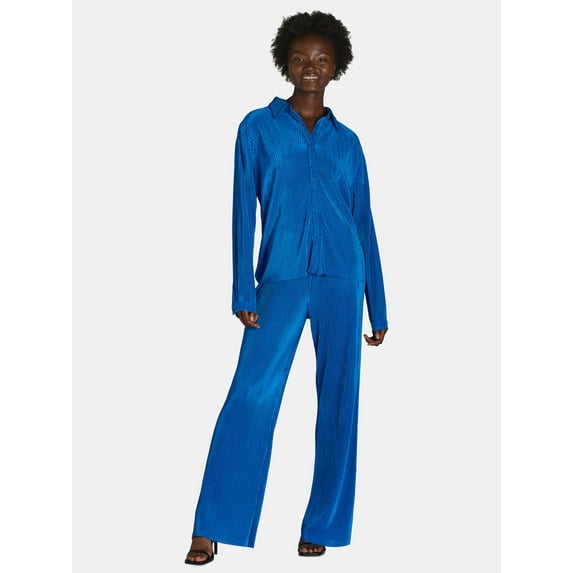 Nine.Eight Women's and Women's Plus Plisse Pleat Shirt and Pants Set, 2 ...
