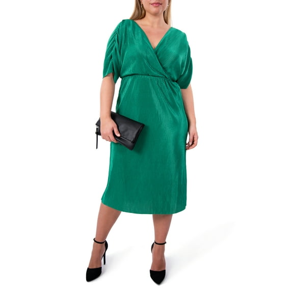 Nine.Eight Women's Plus Faux Wrap Plisse Midi Dress XS-4X Elegant ...
