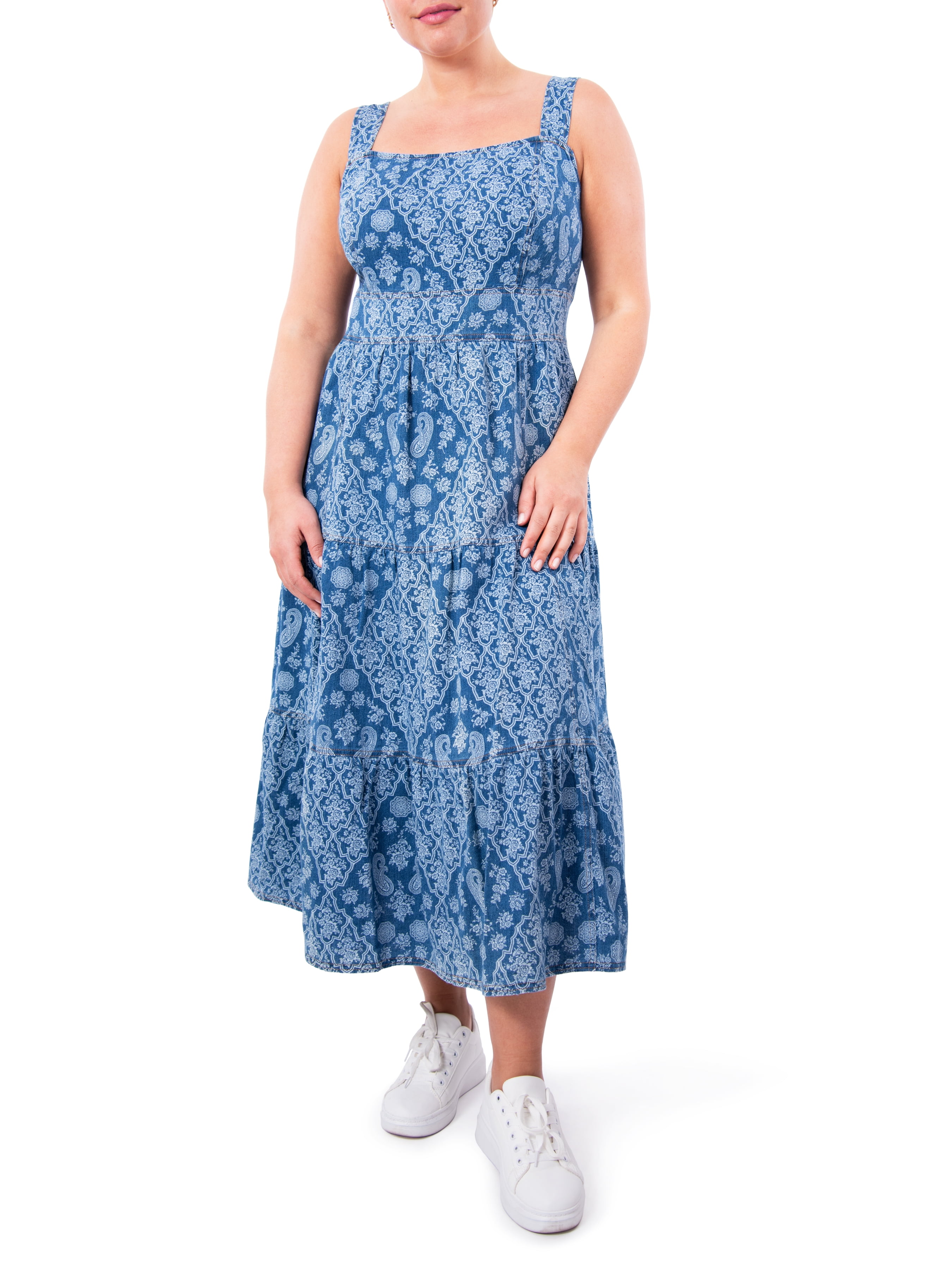 Nine.Eight Women's and Women's Plus Sleeveless Denim Midi Dress, Sizes ...
