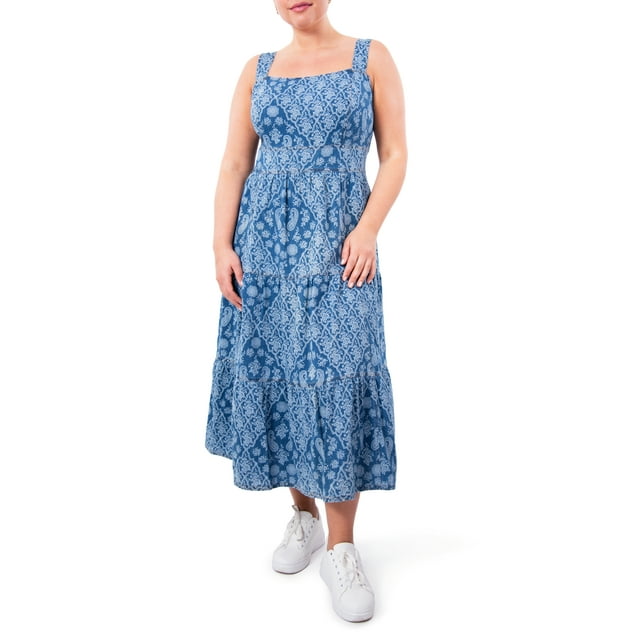 Nine.Eight Women's and Women's Plus Sleeveless Denim Midi Dress, Sizes ...