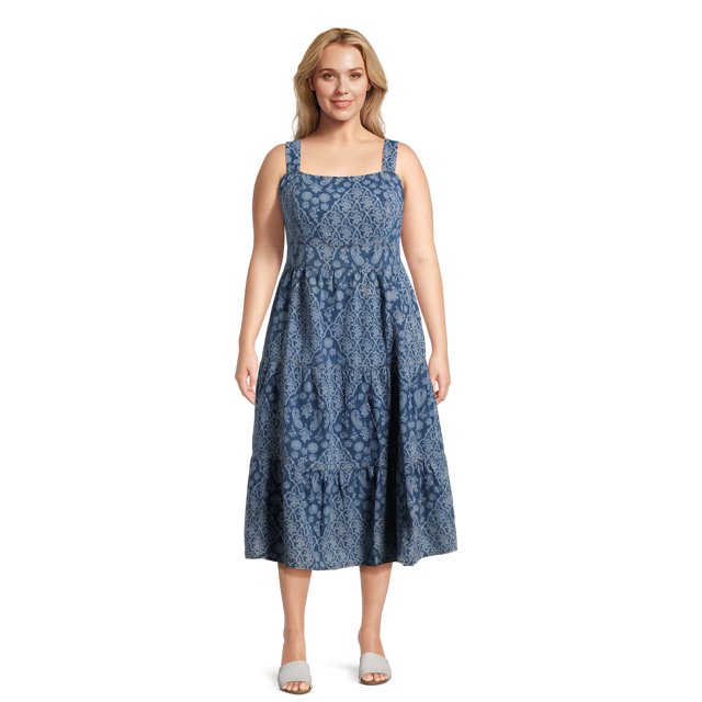 Nine.Eight Women's and Women's Plus Sleeveless Denim Midi Dress, Sizes ...
