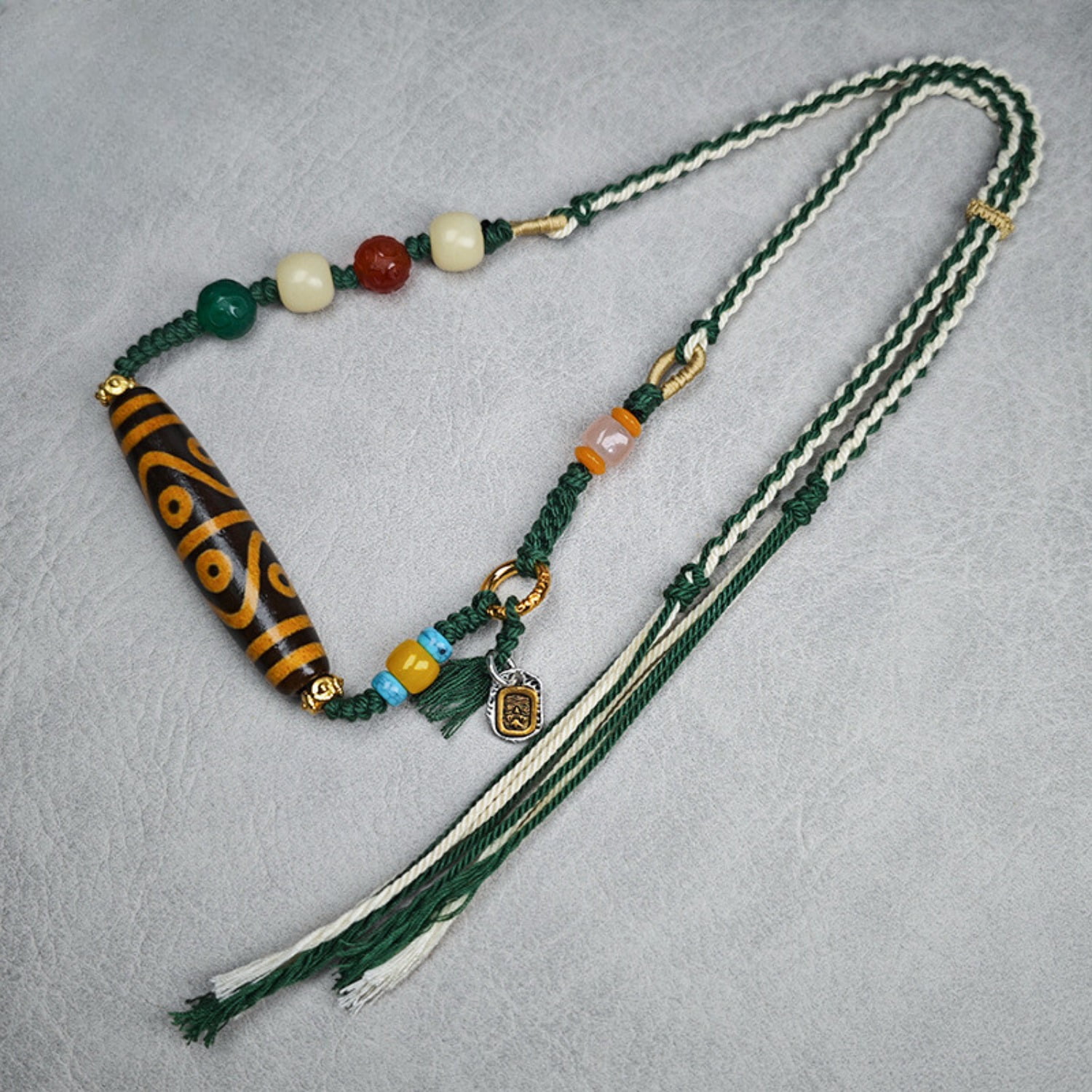 Nine Eyes Tibetan Dzi Bead Necklace Stone Pendant Spiritual Amulet ...