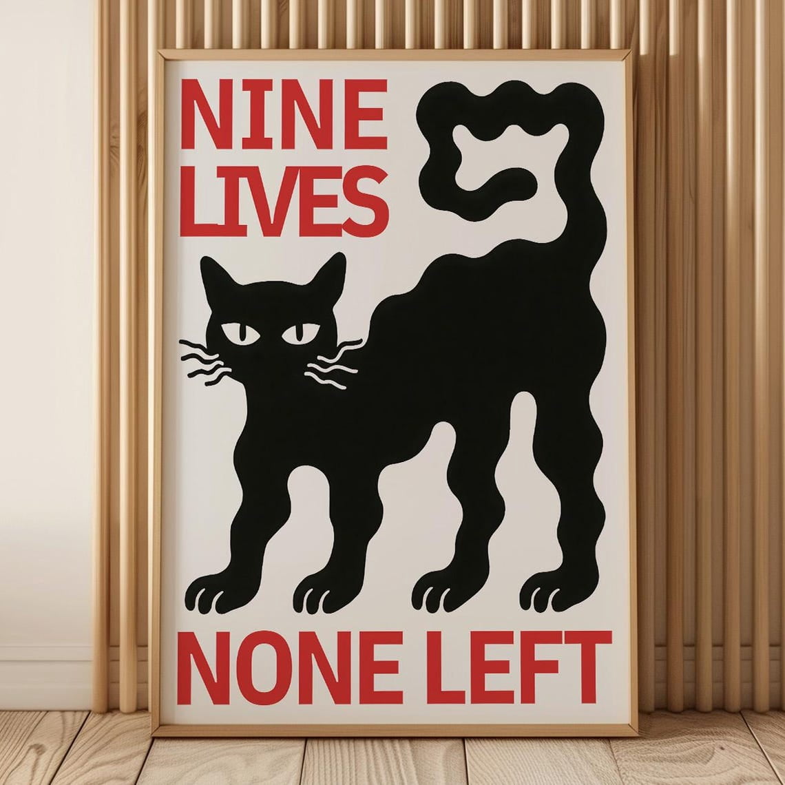 Nine Lives None Left Poster - Graphic Black Cat Wall Art, Retro Bold ...