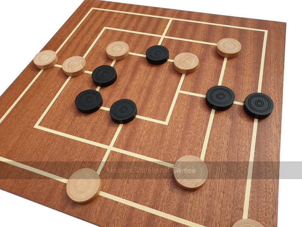 Nine Men's Morris Game - Dual Side Wooden Board with Wooden Pieces ...