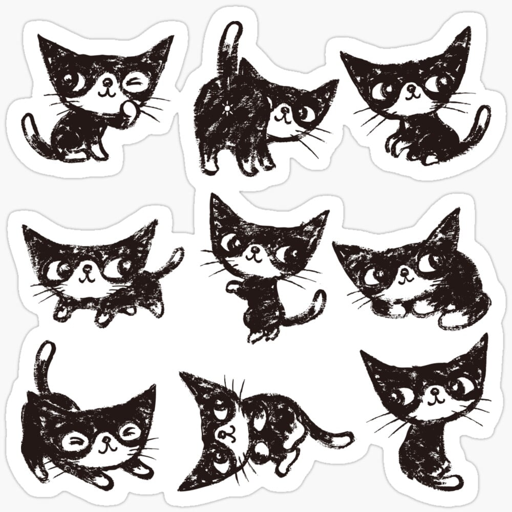 Nine Poses Of Kitten Sticker Phone Decal Water Bottle Stickers Car ...