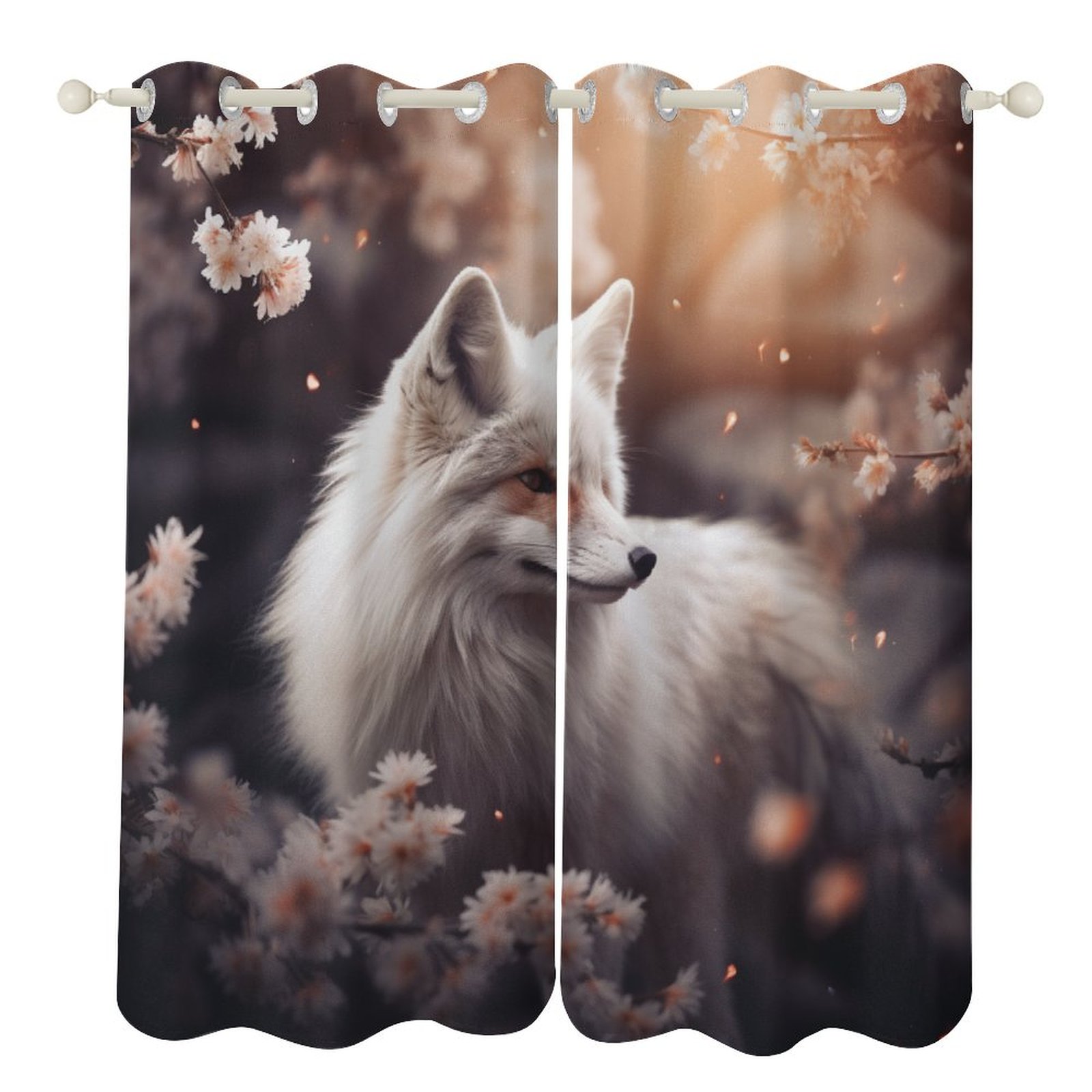 Nine Tailed Fox Chasing Butterfly 2 Panel Curtain Set, Watercolor ...