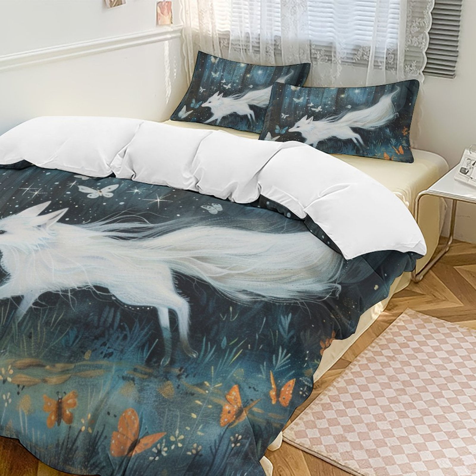 Nine Tailed Fox Chasing Butterfly 3D Duvet Cover Set Quilt Cover Theme ...