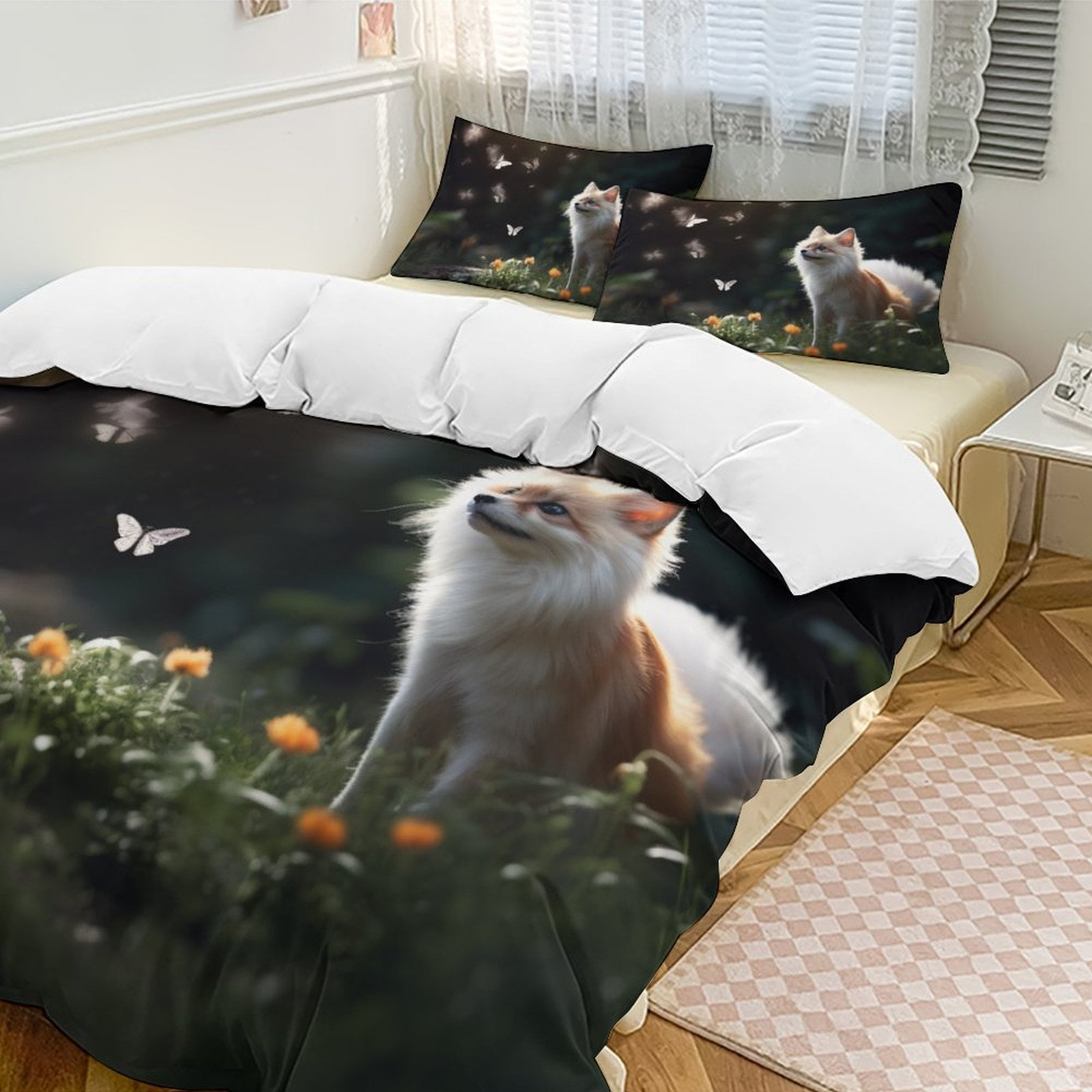 Nine Tailed Fox Chasing Butterfly 3D Duvet Cover Set Quilt Cover Theme ...
