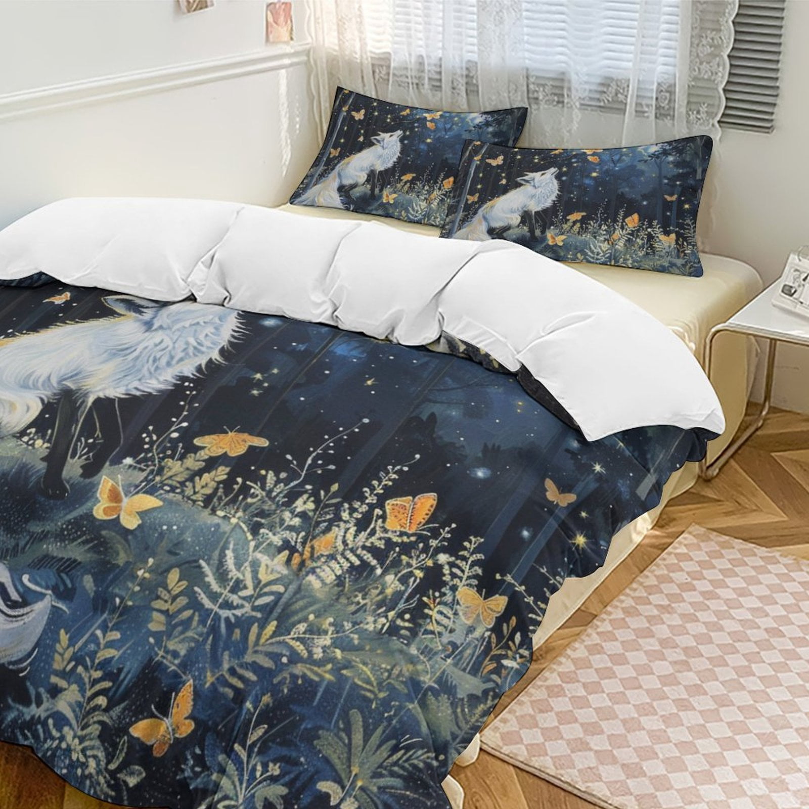 Nine Tailed Fox Chasing Butterfly 3D Duvet Cover Set Quilt Cover Theme ...