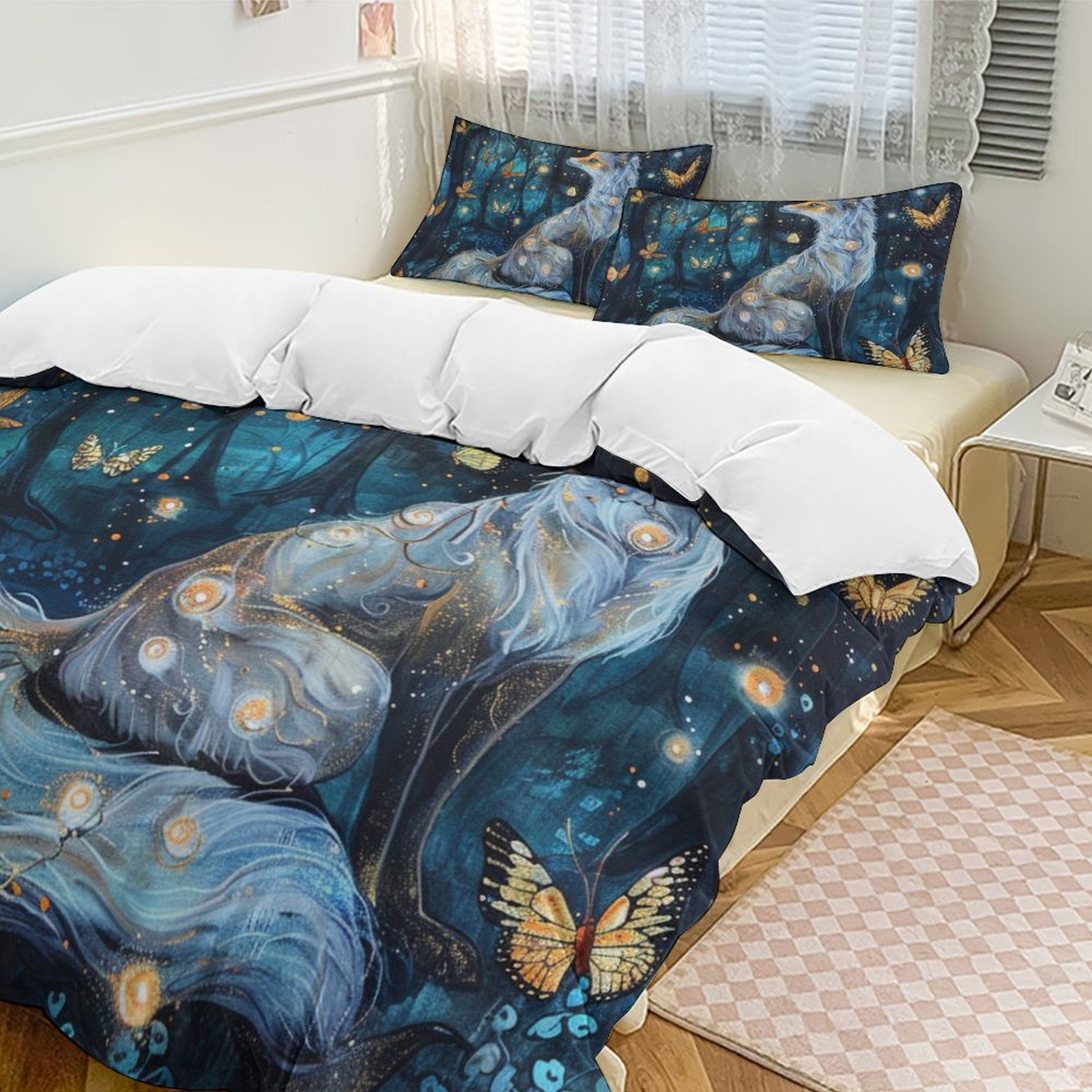 Nine Tailed Fox Chasing Butterfly 3D Duvet Cover Set Quilt Cover Theme ...