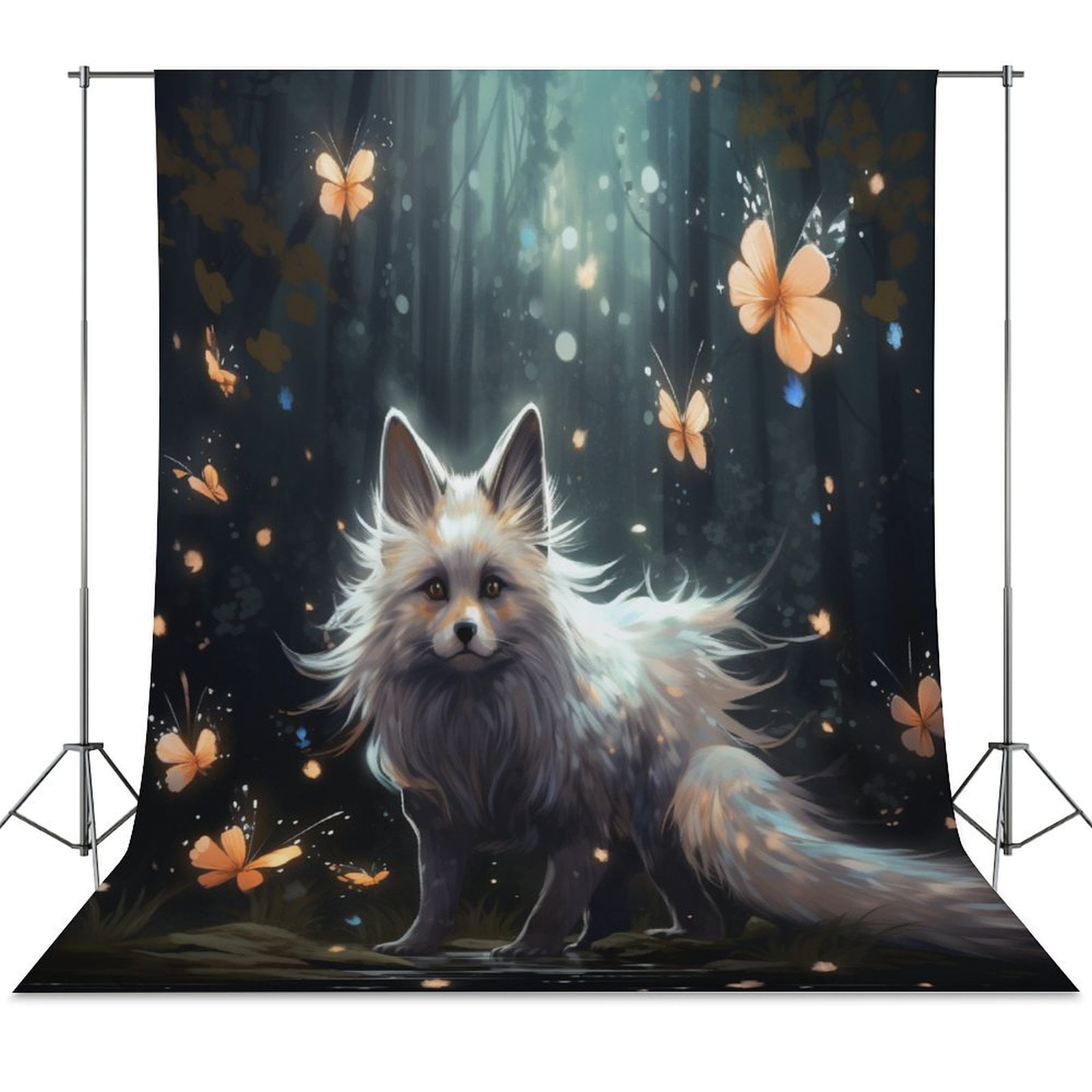 Nine Tailed Fox Chasing Butterfly Backdrop Background for Photography ...