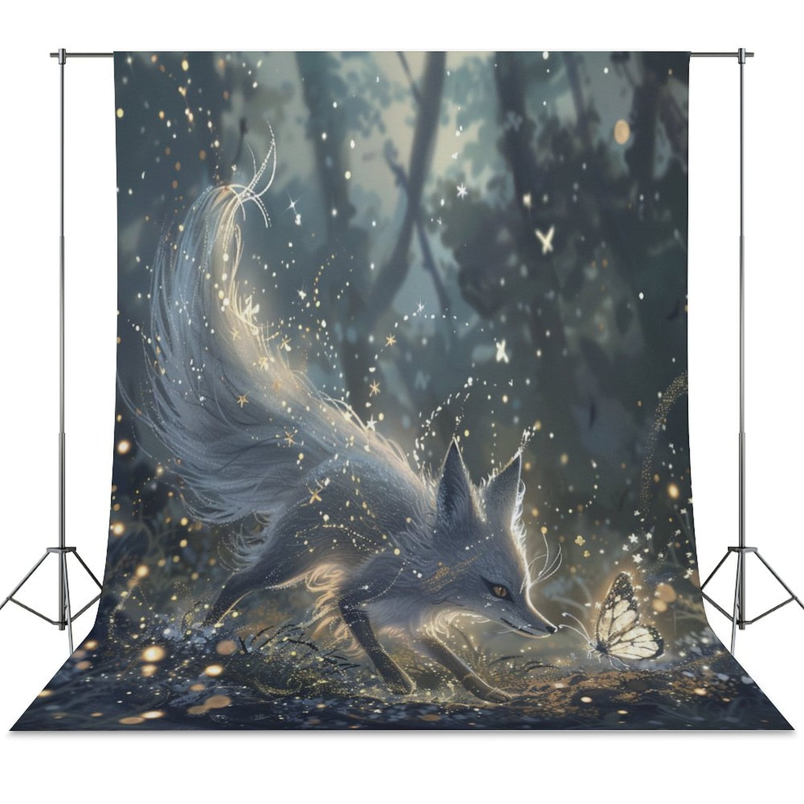 Nine Tailed Fox Chasing Butterfly Backdrop Background for Photography ...