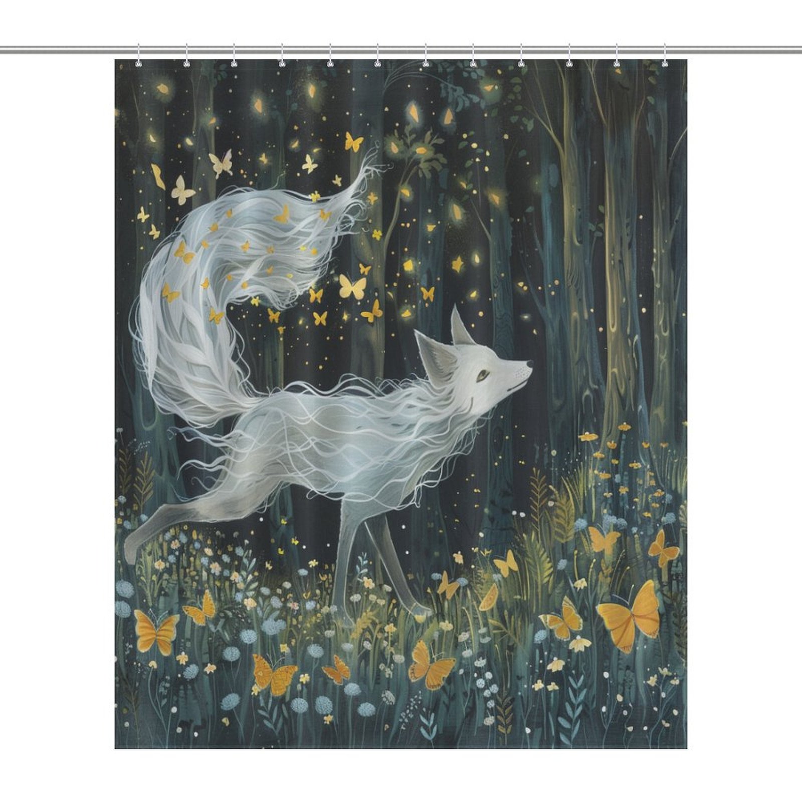 Nine Tailed Fox Chasing Butterfly Shower Curtain Cloth Fabric Bathroom ...
