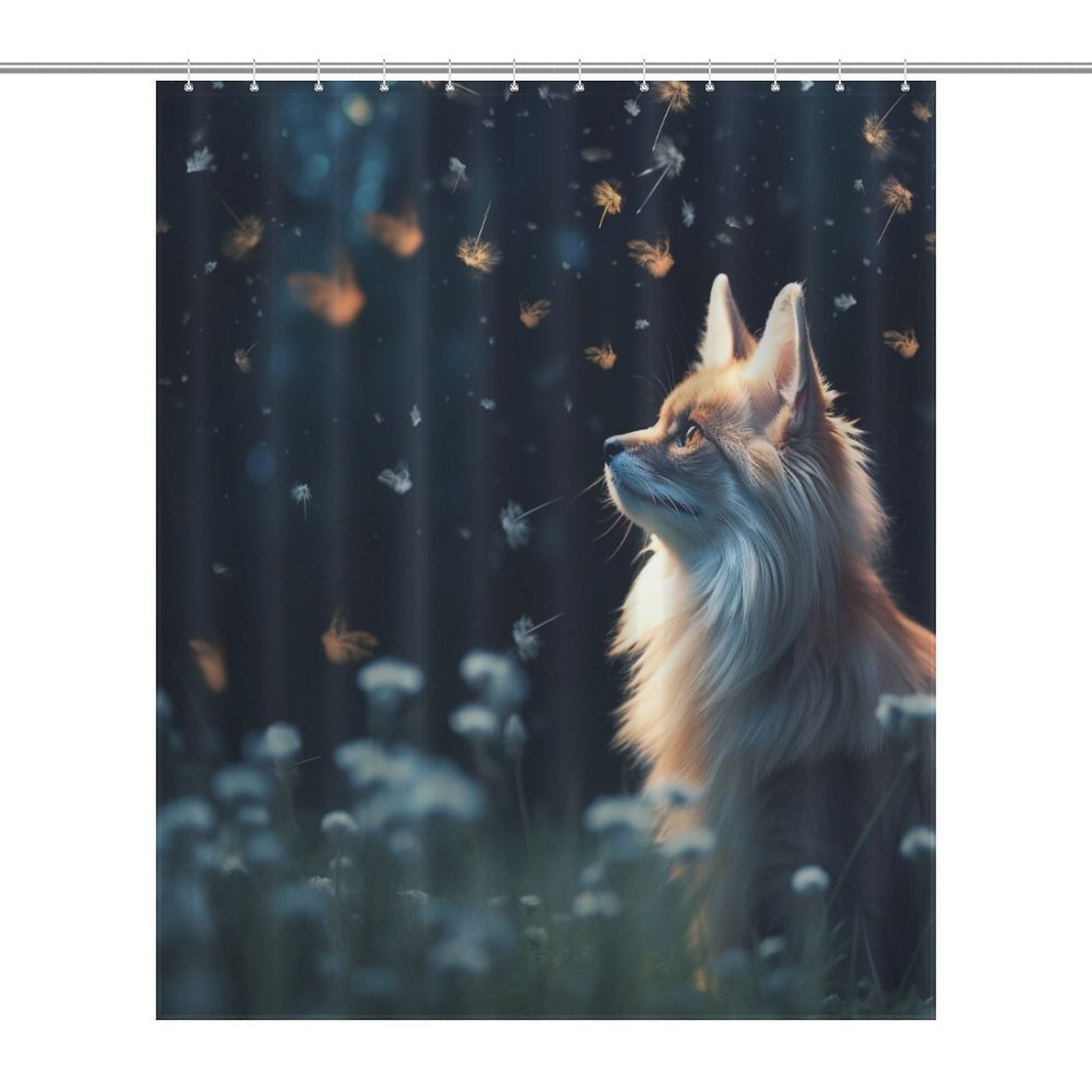 Nine Tailed Fox Chasing Butterfly Shower Curtain Cloth Fabric Bathroom ...