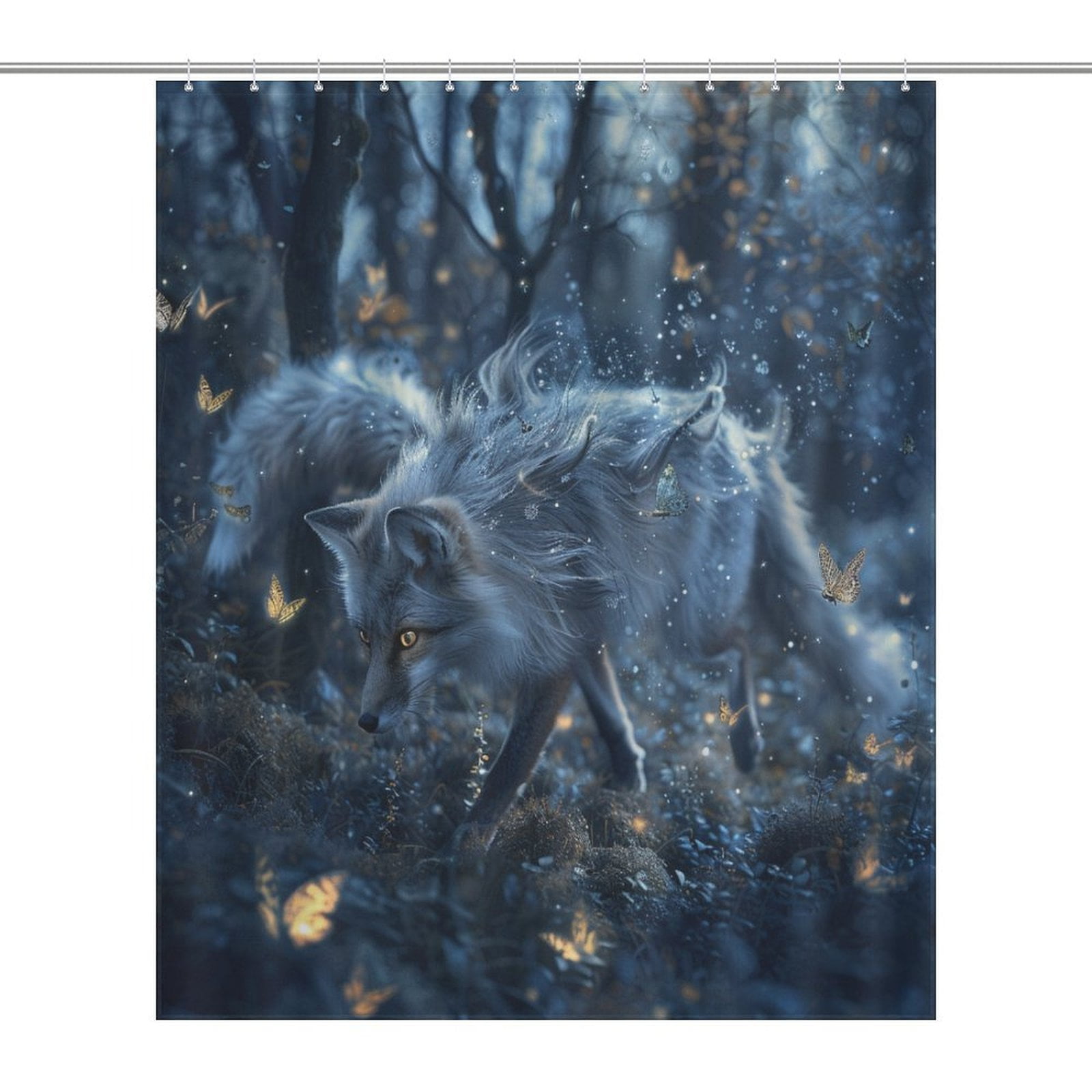 Nine Tailed Fox Chasing Butterfly Shower Curtain Cloth Fabric Bathroom ...