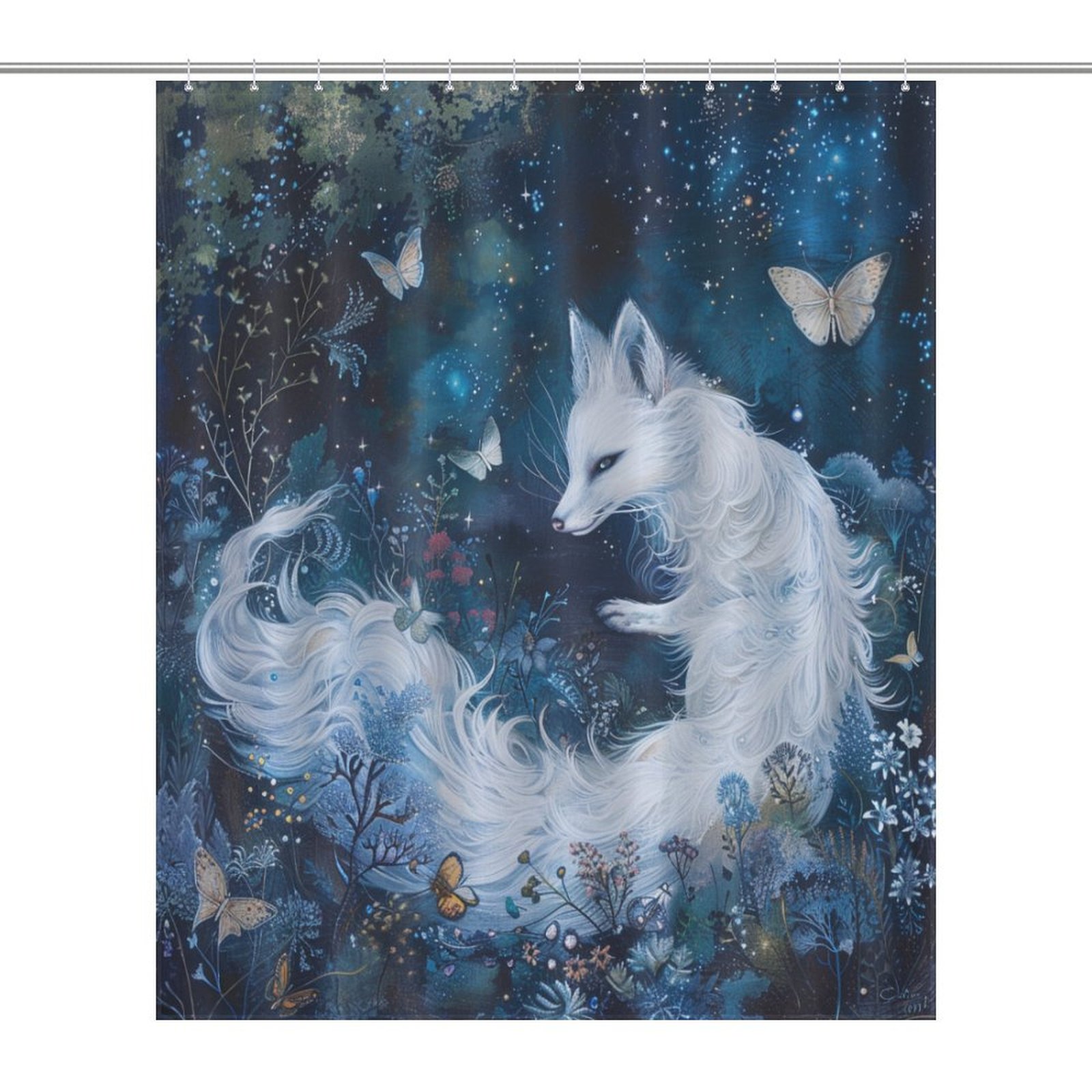 Nine Tailed Fox Chasing Butterfly Shower Curtain Cloth Fabric Bathroom ...