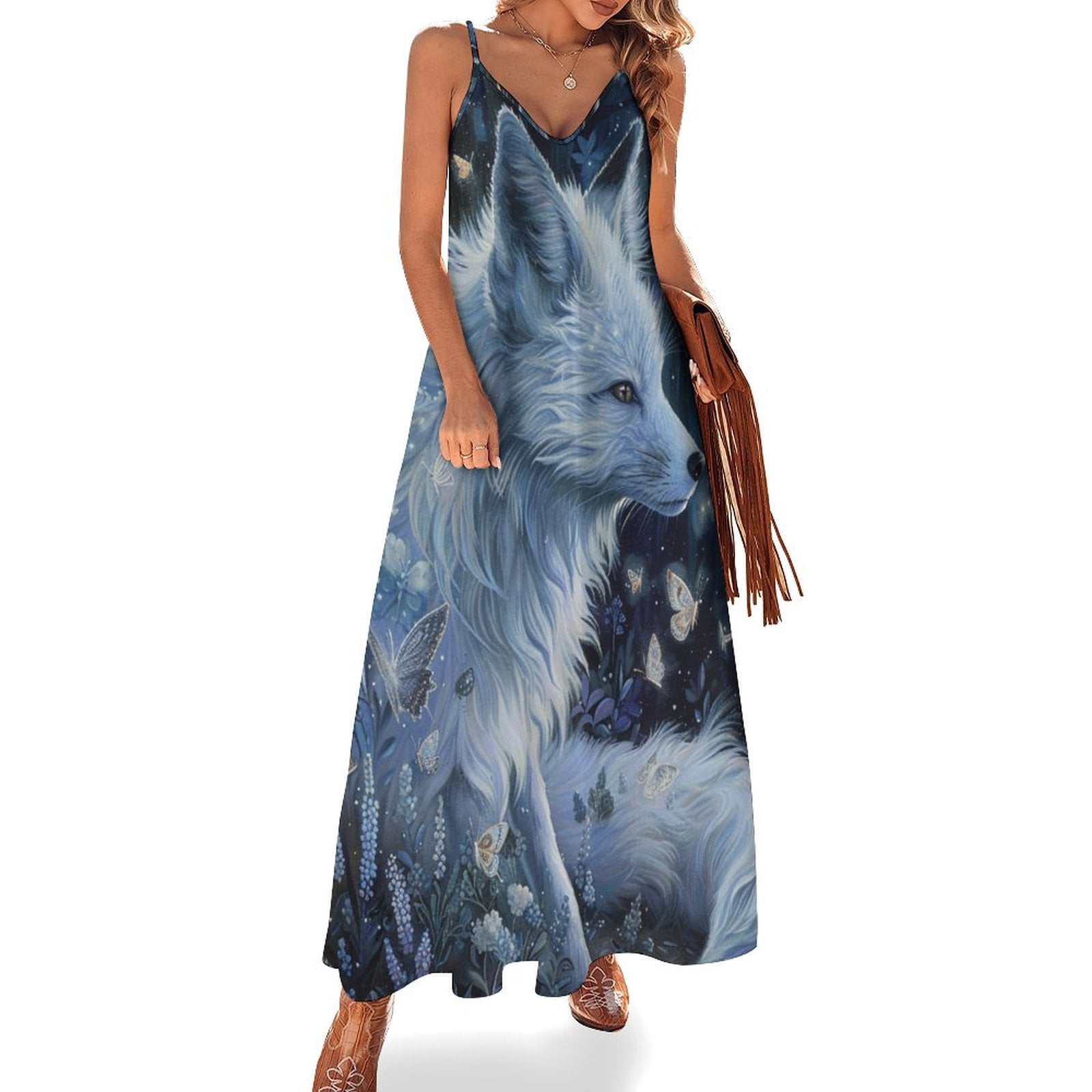 Nine Tailed Fox Chasing Butterfly Sleeveless Dress Woman Fashion Long ...