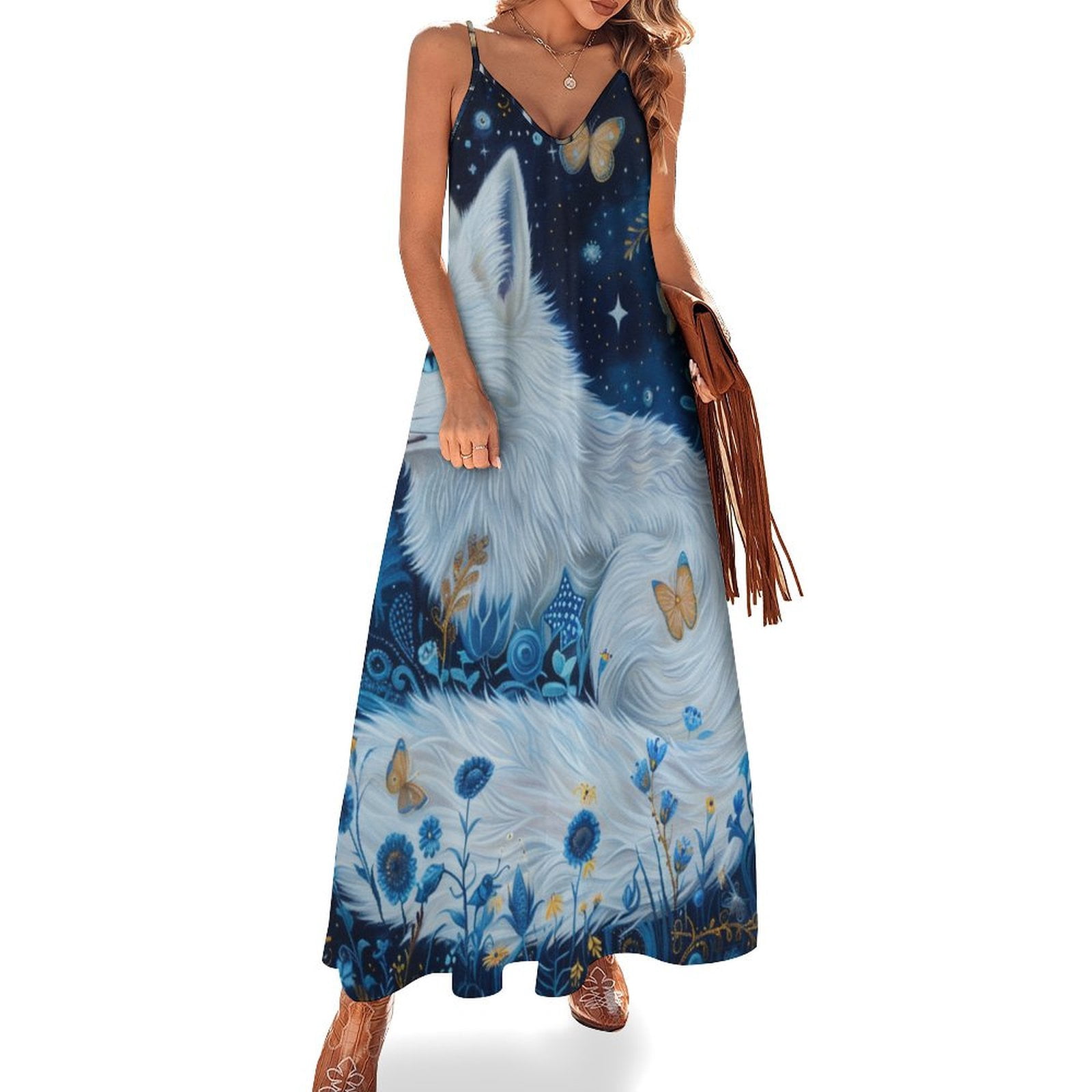 Nine Tailed Fox Chasing Butterfly Sleeveless Dress Woman Fashion Long ...