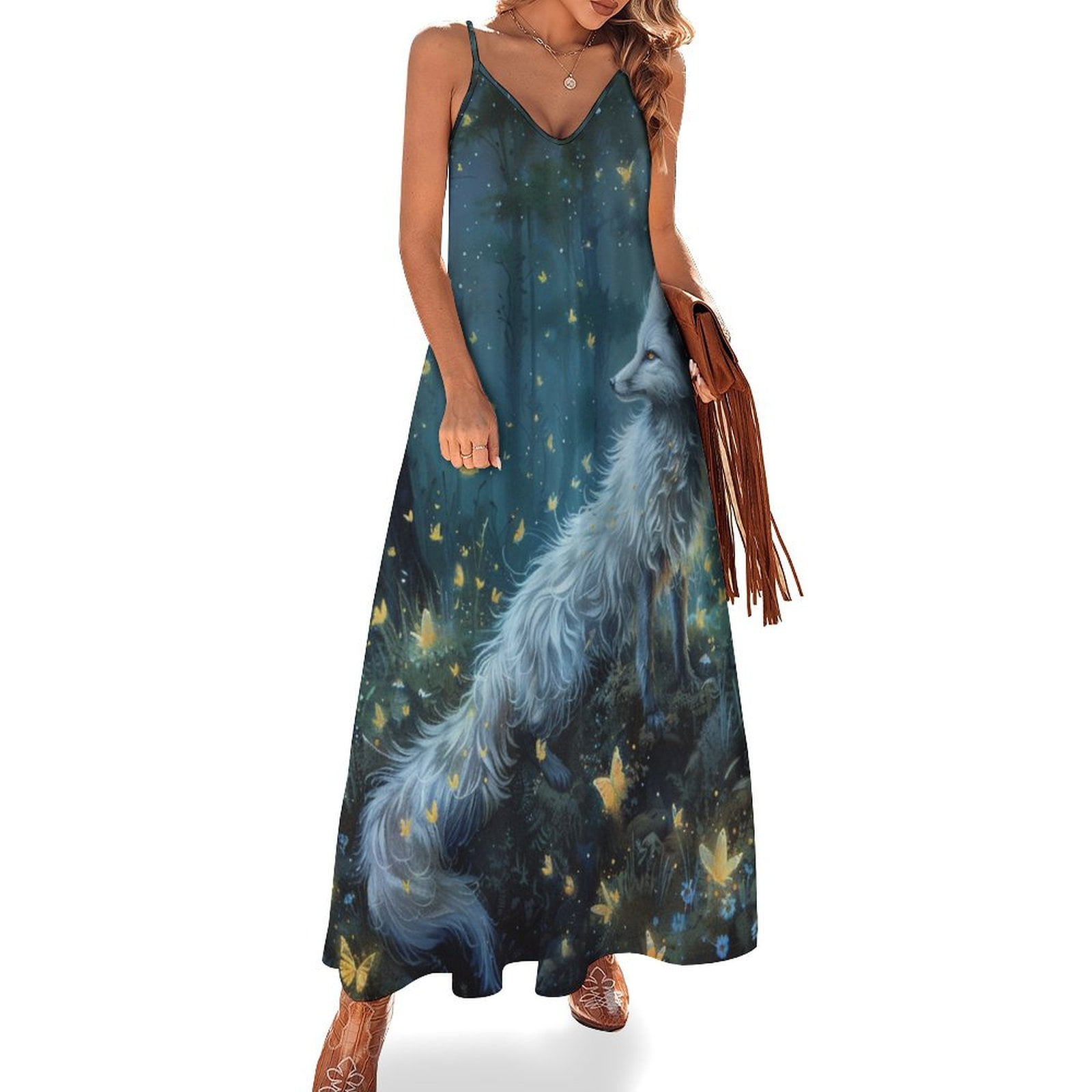Nine Tailed Fox Chasing Butterfly Sleeveless Dress Women's Luxury Party ...
