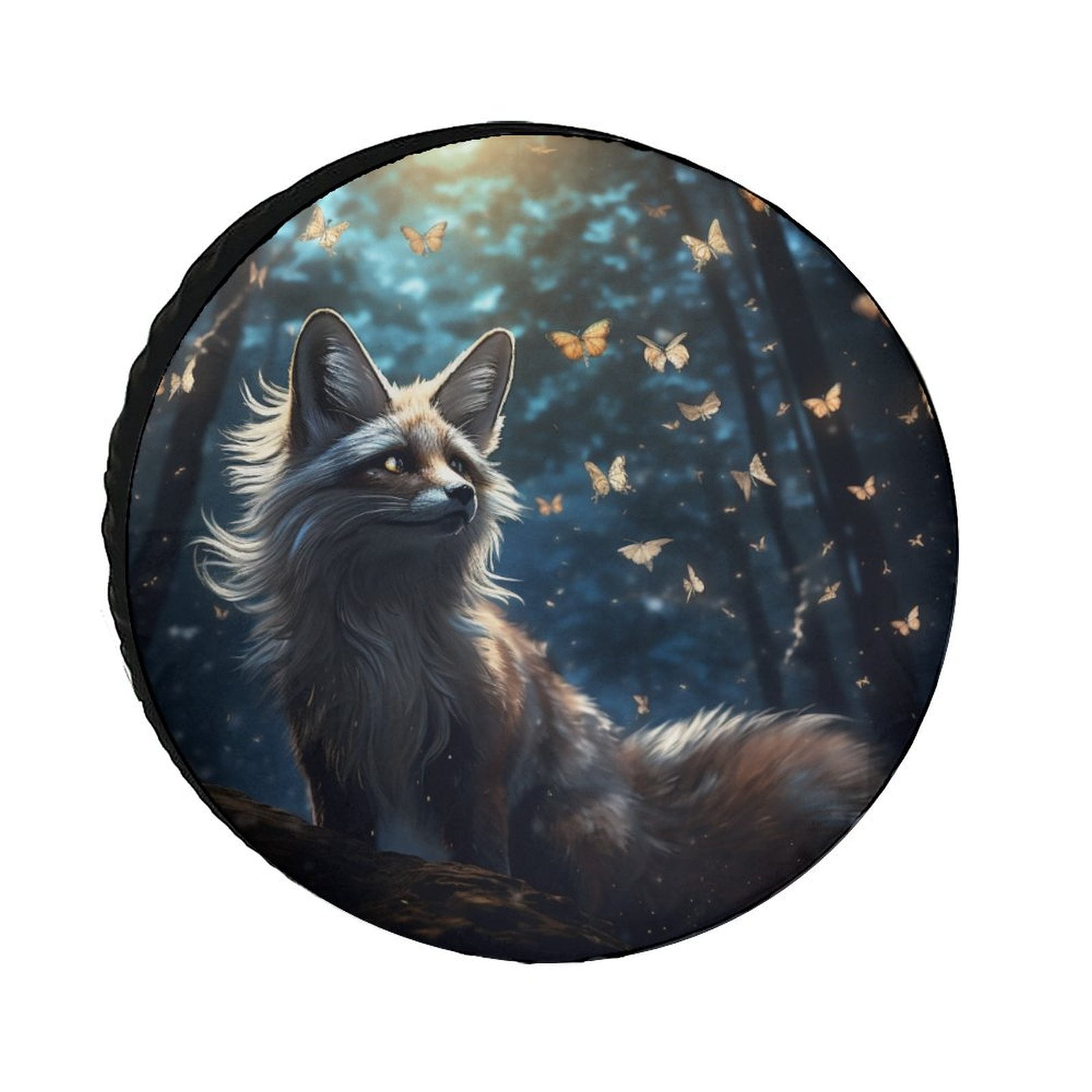 Nine Tailed Fox Chasing Butterfly Spare Tire Cover, Universal Wheel ...