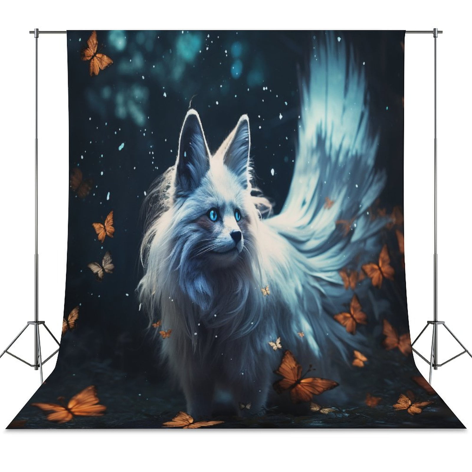 Nine Tailed Fox Chasing Butterfly Spring Backdrop Backdrops for Photography Photo Background ...