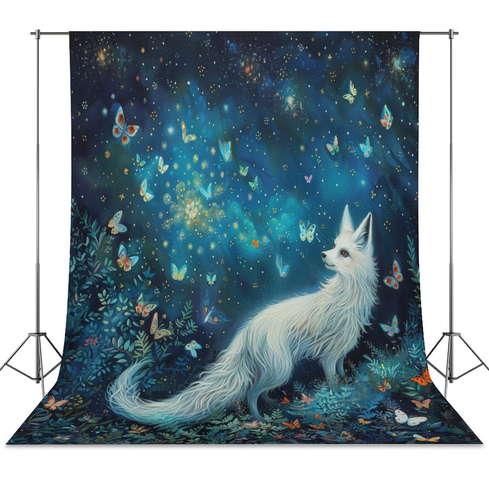 Nine Tailed Fox Chasing Butterfly Spring Wall Backdrop Background ...