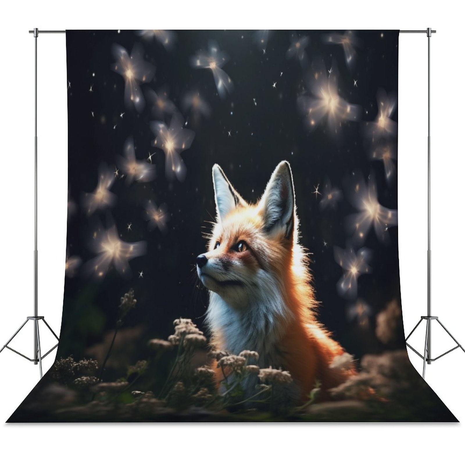 Nine Tailed Fox Chasing Butterfly Spring Wall Backdrop Background ...