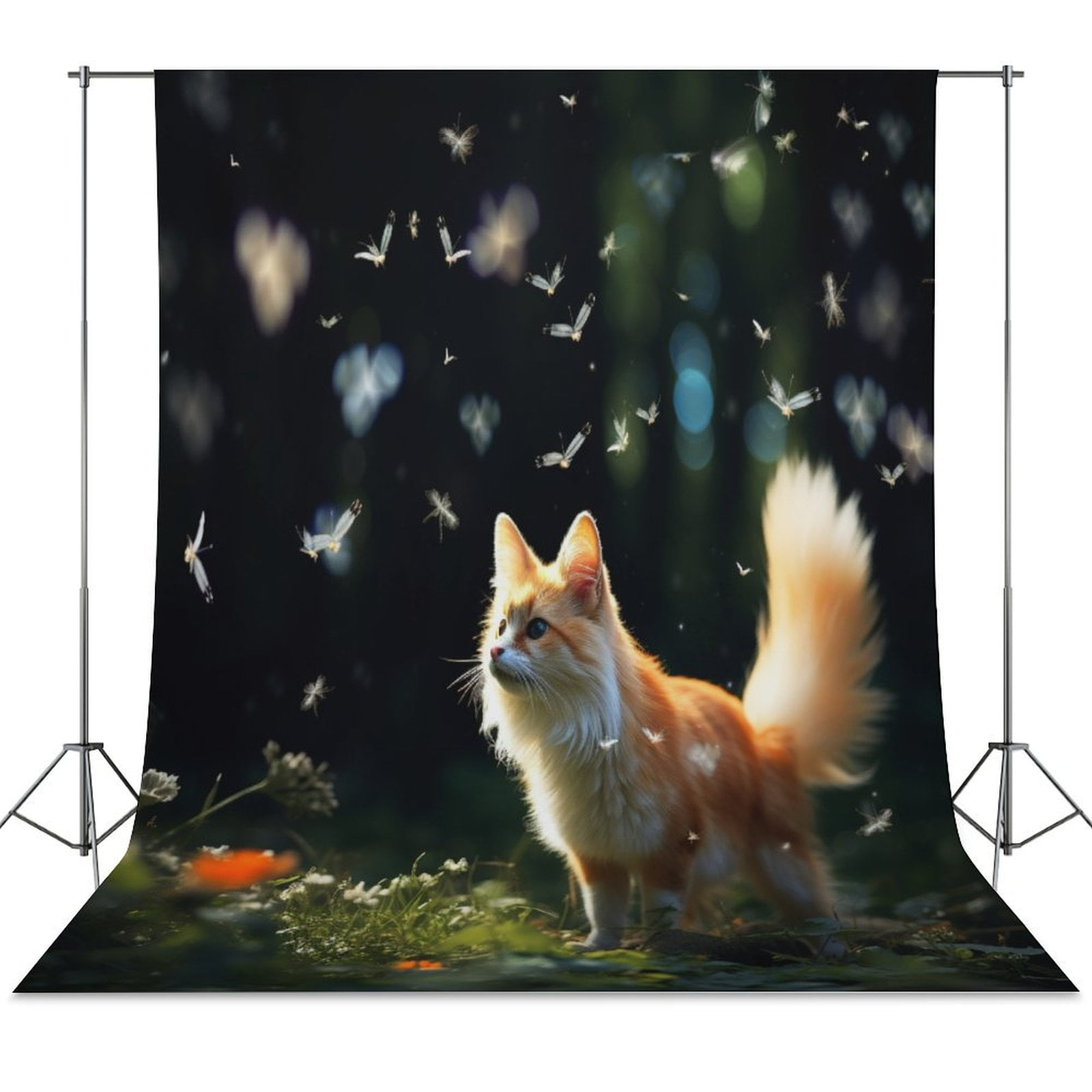 Nine Tailed Fox Chasing Butterfly Spring Wall Backdrop Background ...