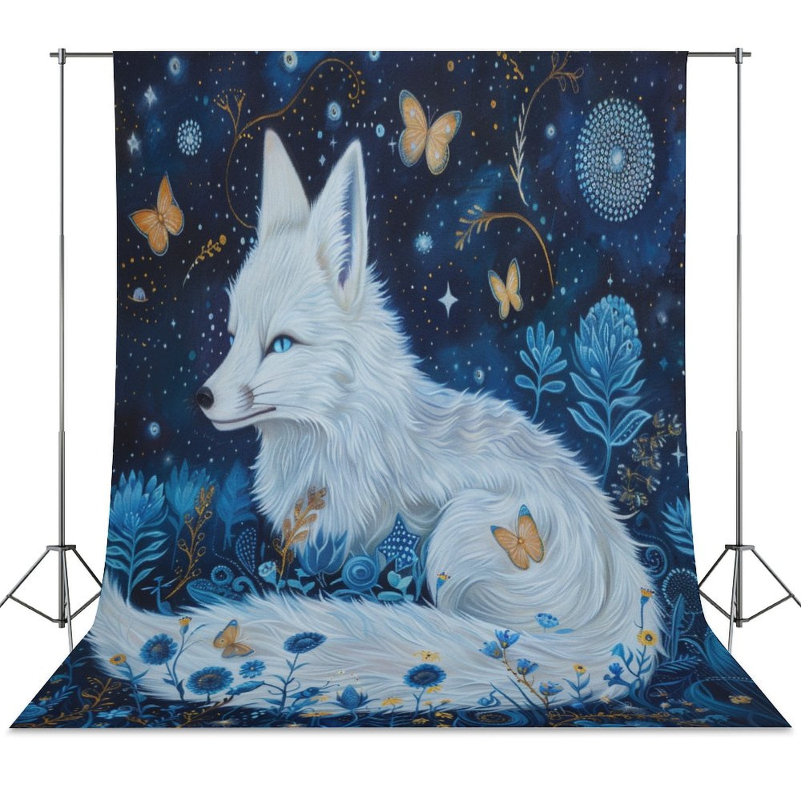 Nine Tailed Fox Chasing Butterfly Spring Wall Backdrop Background ...