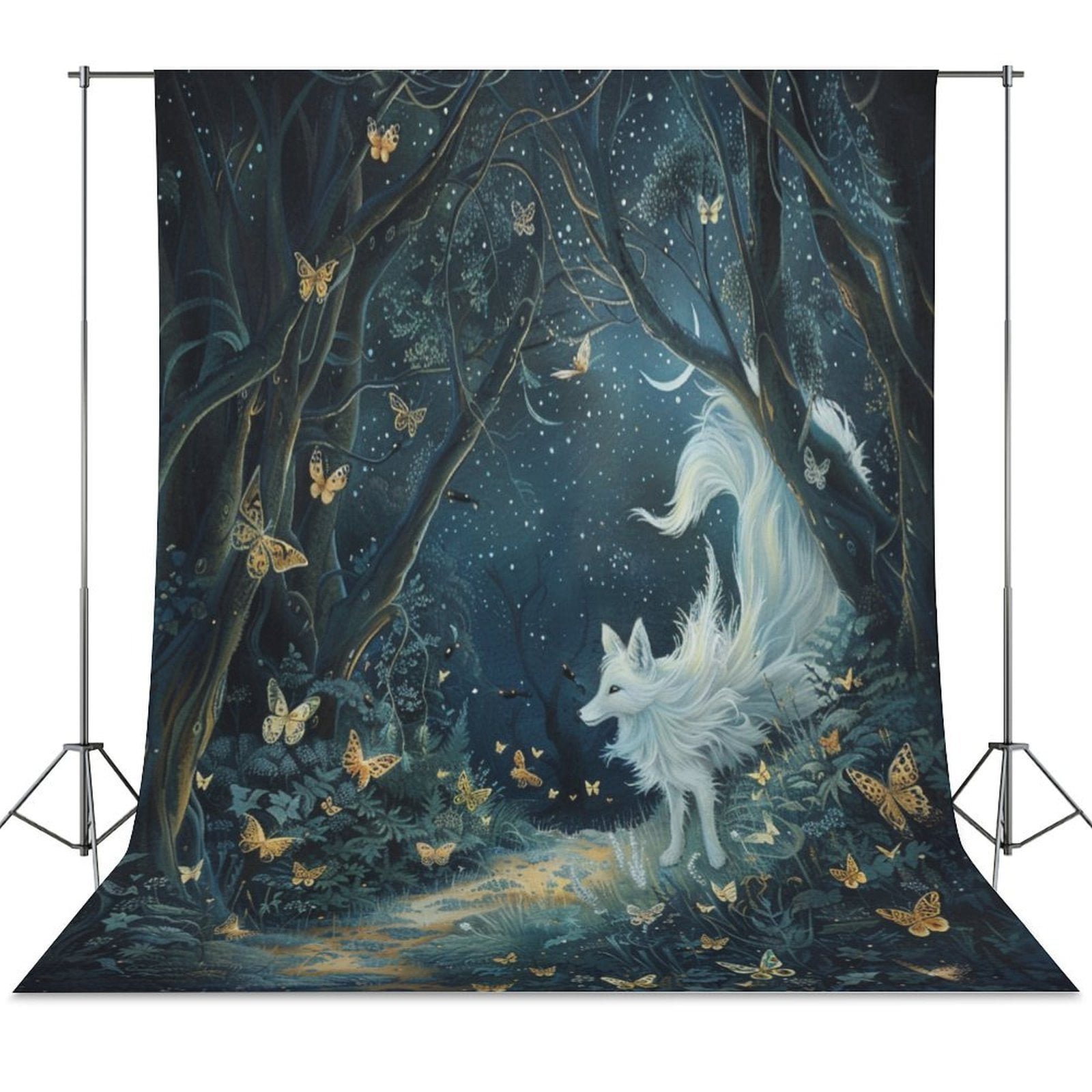 Nine Tailed Fox Chasing Butterfly Spring Wall Backdrop Background ...