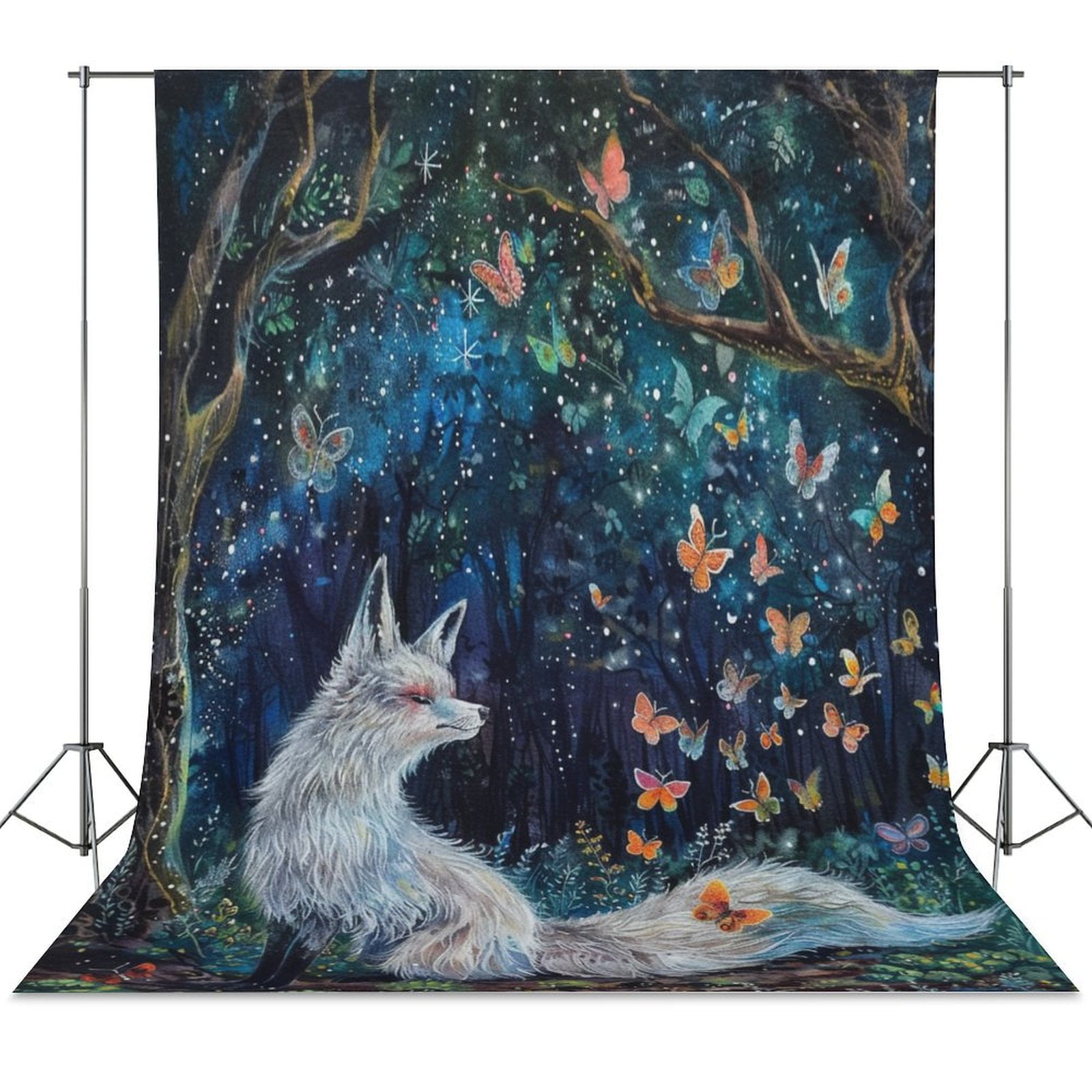 Nine Tailed Fox Chasing Butterfly Spring Wall Backdrop Background ...
