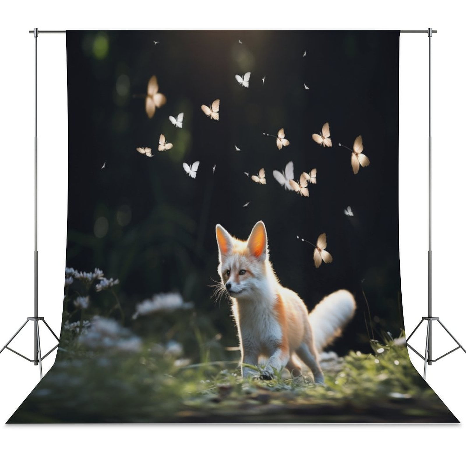 Nine Tailed Fox Chasing Butterfly Spring Wall Backdrop Background ...