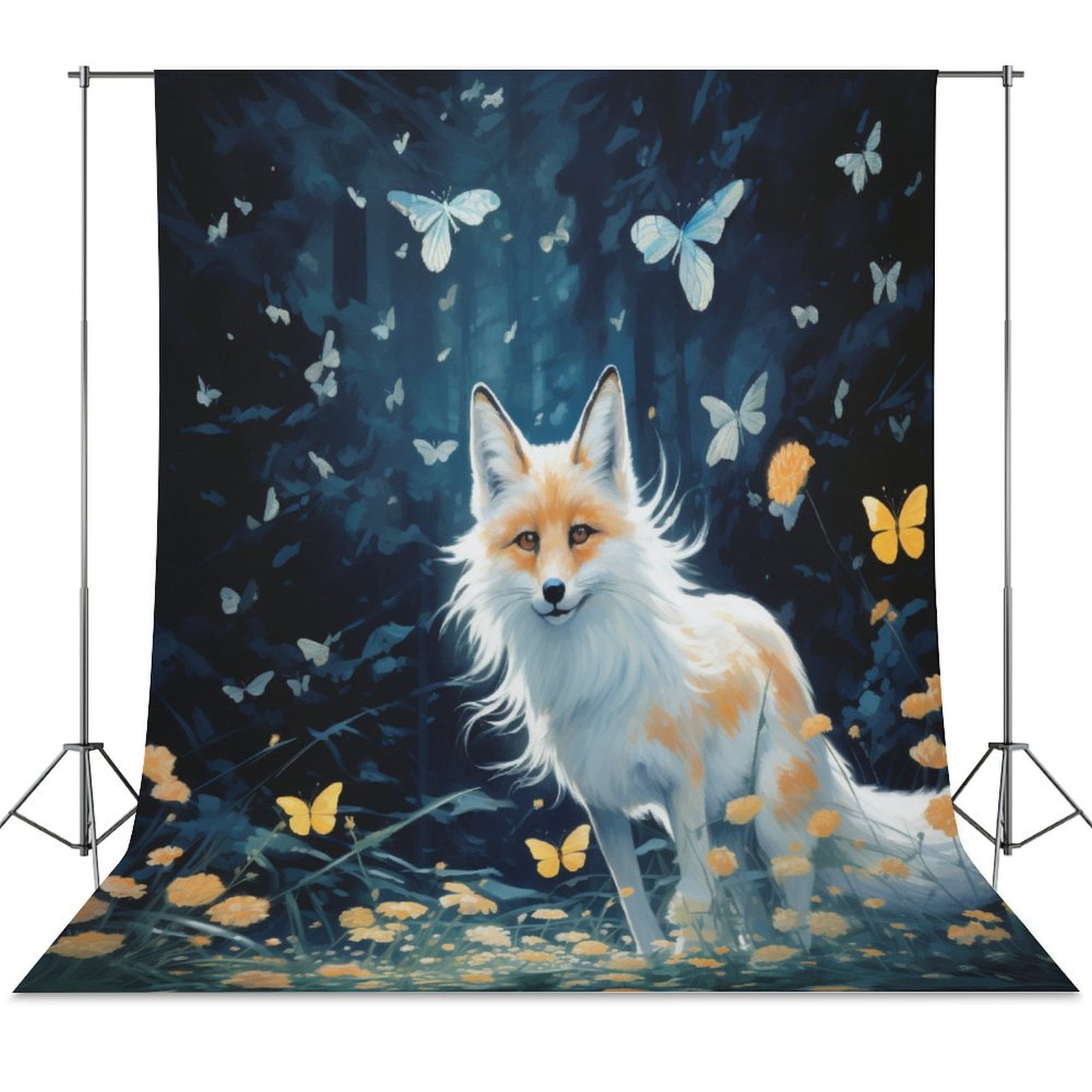 Nine Tailed Fox Chasing Butterfly Spring Wall Backdrop Background ...