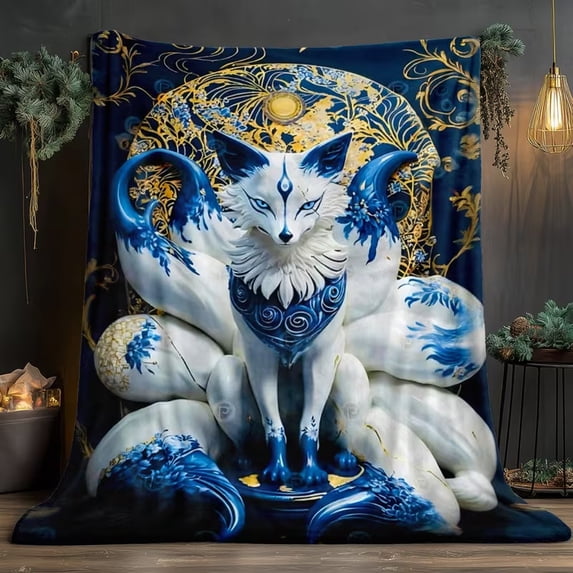 Nine Tailed Fox Pattern Print Flannel Throw Blanket - Walmart.com