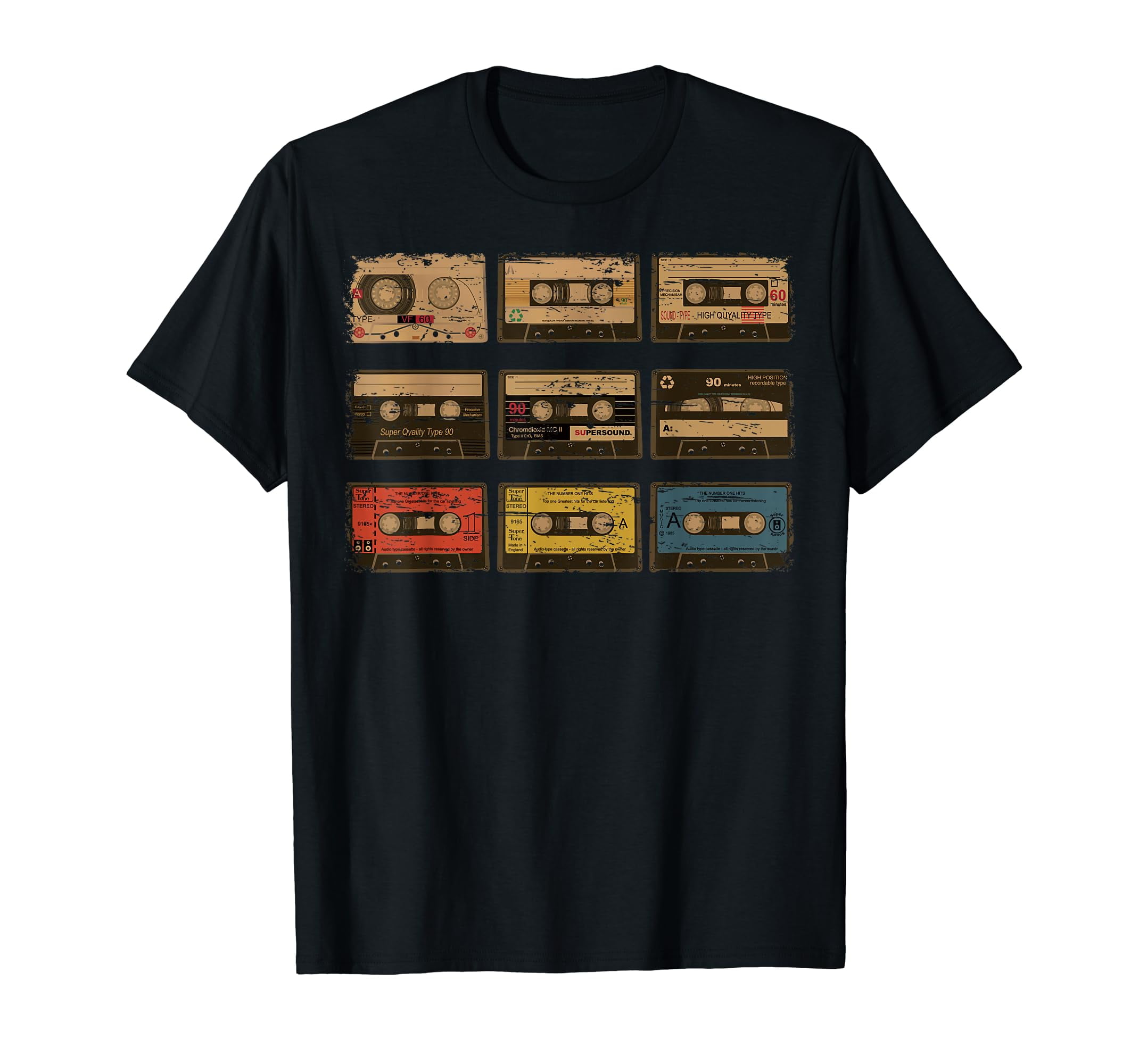 Nine Vintage Cassette Tapes | Cute Old Cartridges Gift Black T-Shirt ...