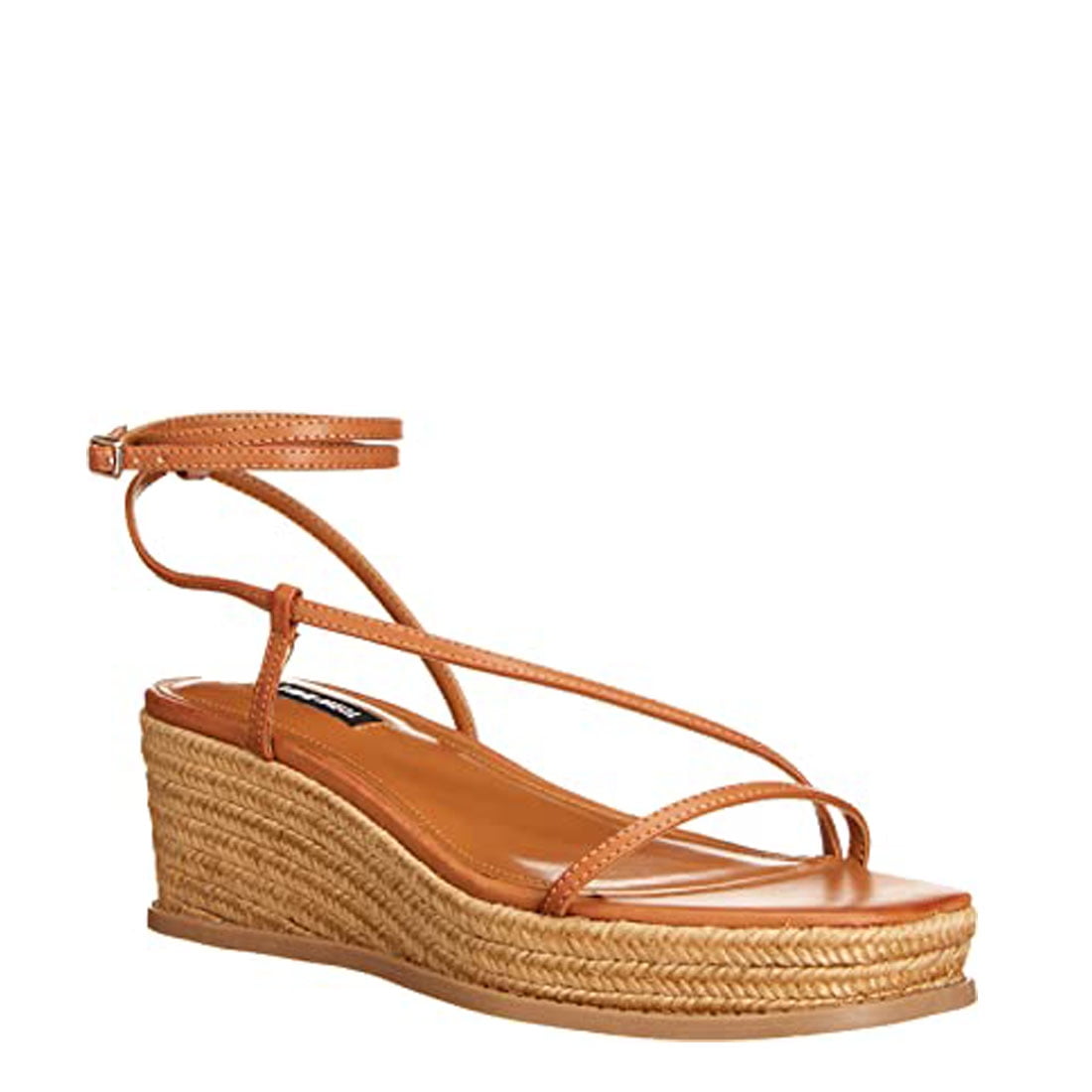 Nine West Alexx3 Caramel Rounded Open Toe Strappy Detailed Wedge Heeled ...