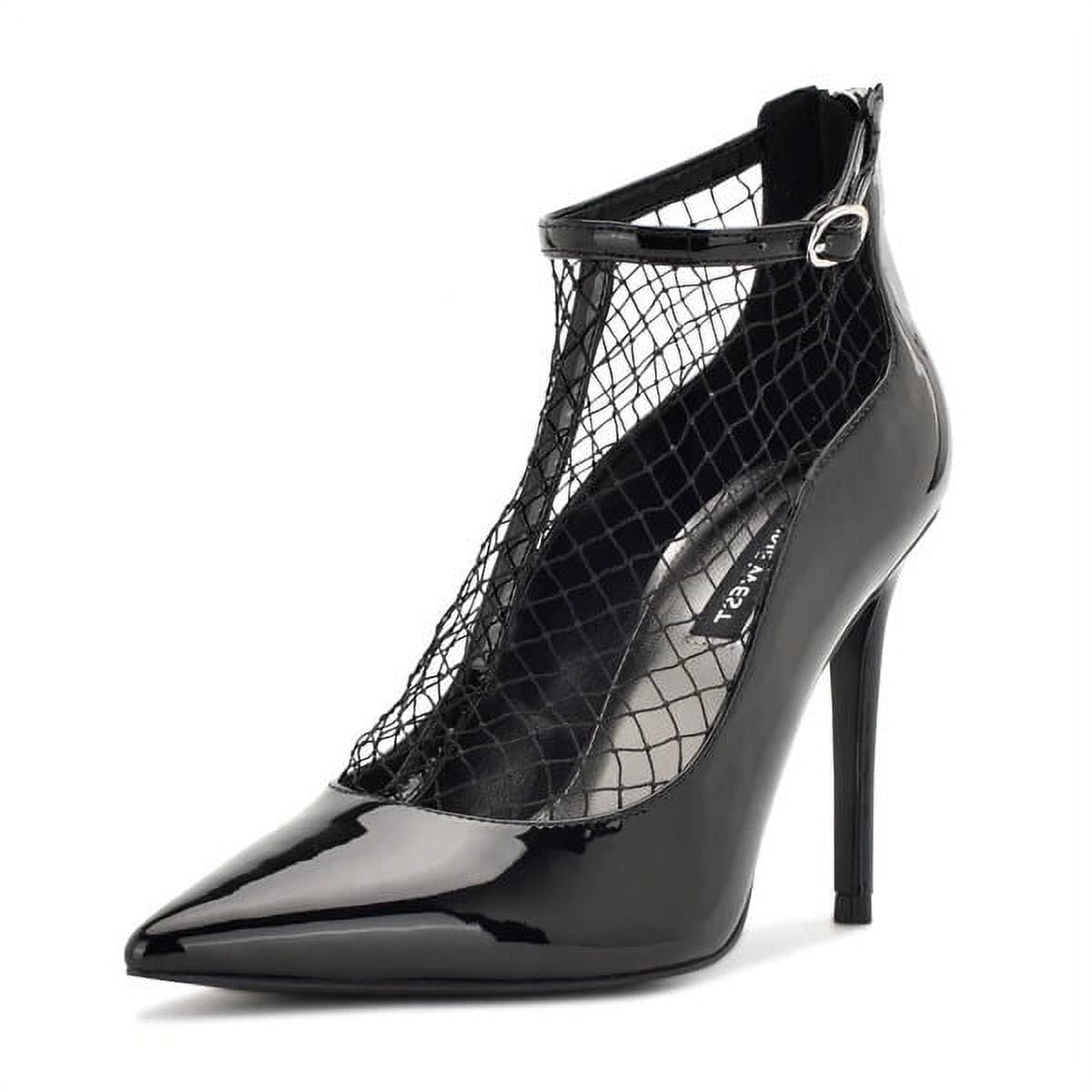 Nine West Fishnet Black Patent Pointed Toe Stiletto Heel Ankle Strap ...