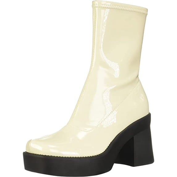 Nine West Gerri Cream Patent Chunky Block Heel Squared Toe Ankle ...