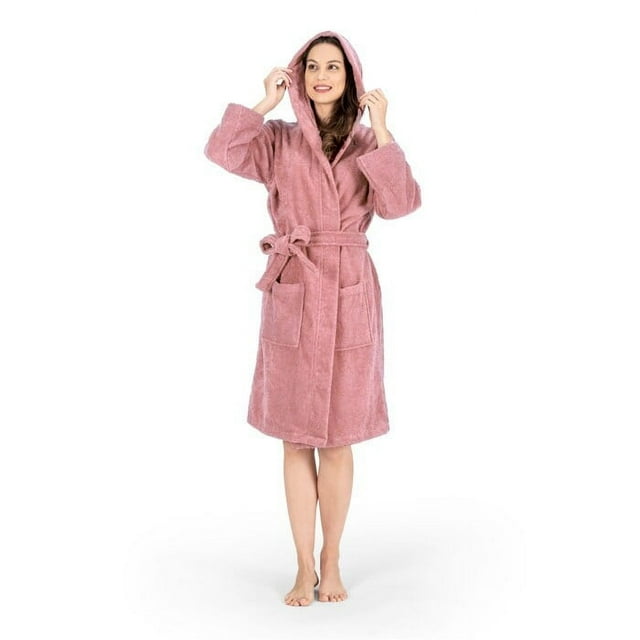 Nine West Hooded Terry Cotton Unisex Bathrobe Collection L - Blush ...
