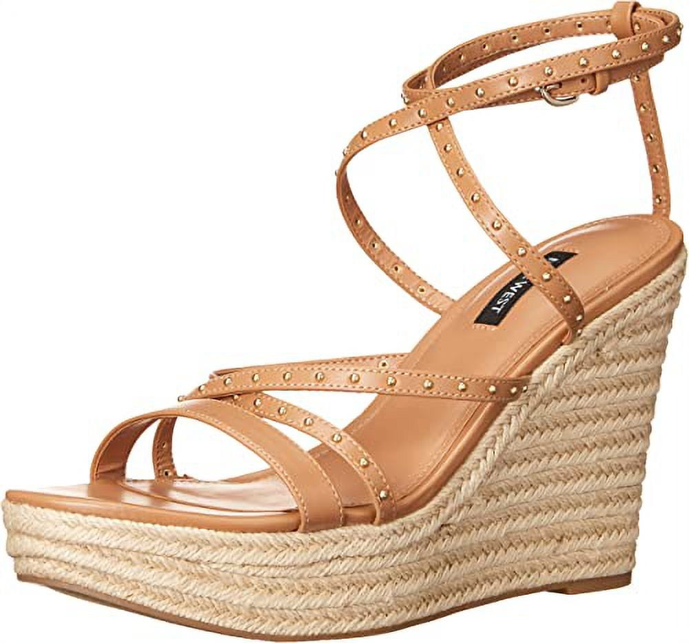Nine West Hunda 3 Light Tan Rounded Open Toe Buckle Closure Wedge ...