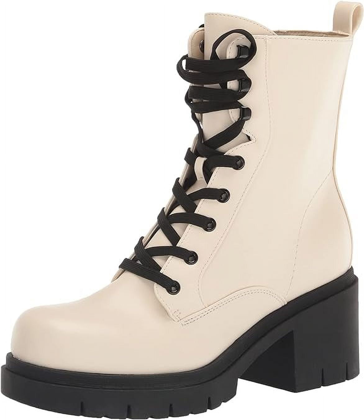 Nine West Juna3 Ivory Lace Up Chunky Block Heel Rounded Toe Combat ...