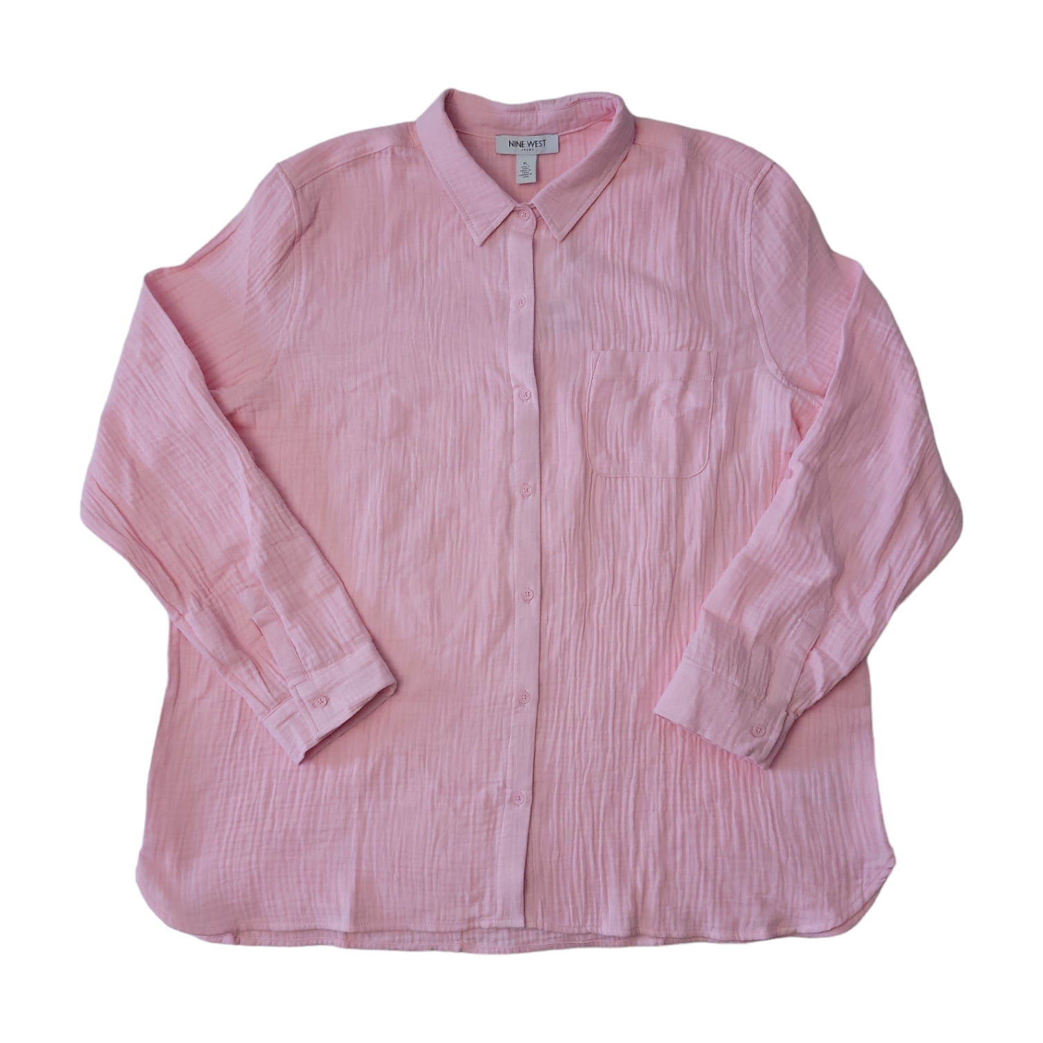 Nine West Ladies Long Sleeve Chest Pocket High Low Hem Double Gauze ...