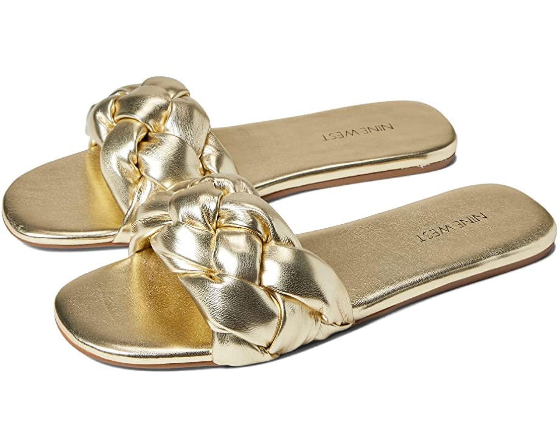 Nine West Lula 3 Gold Open/Rounded-Toe Synthetic Slide Sandal (9, Gold ...