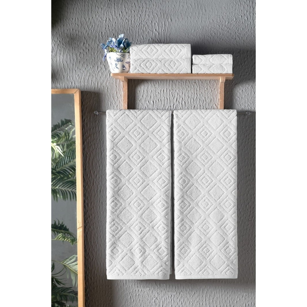 Nine West Luxury Larue Jacquard Diamond Bath Towel 6 Pc Towel Set White ...