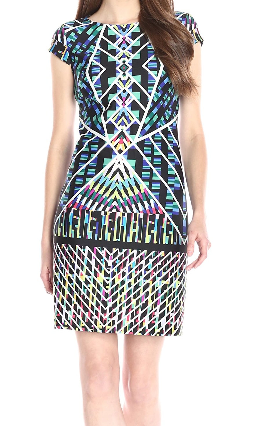 Nine West NEW Blue Womens Size 8 Cap-Sleeve Mix-Print Sheath Dress ...