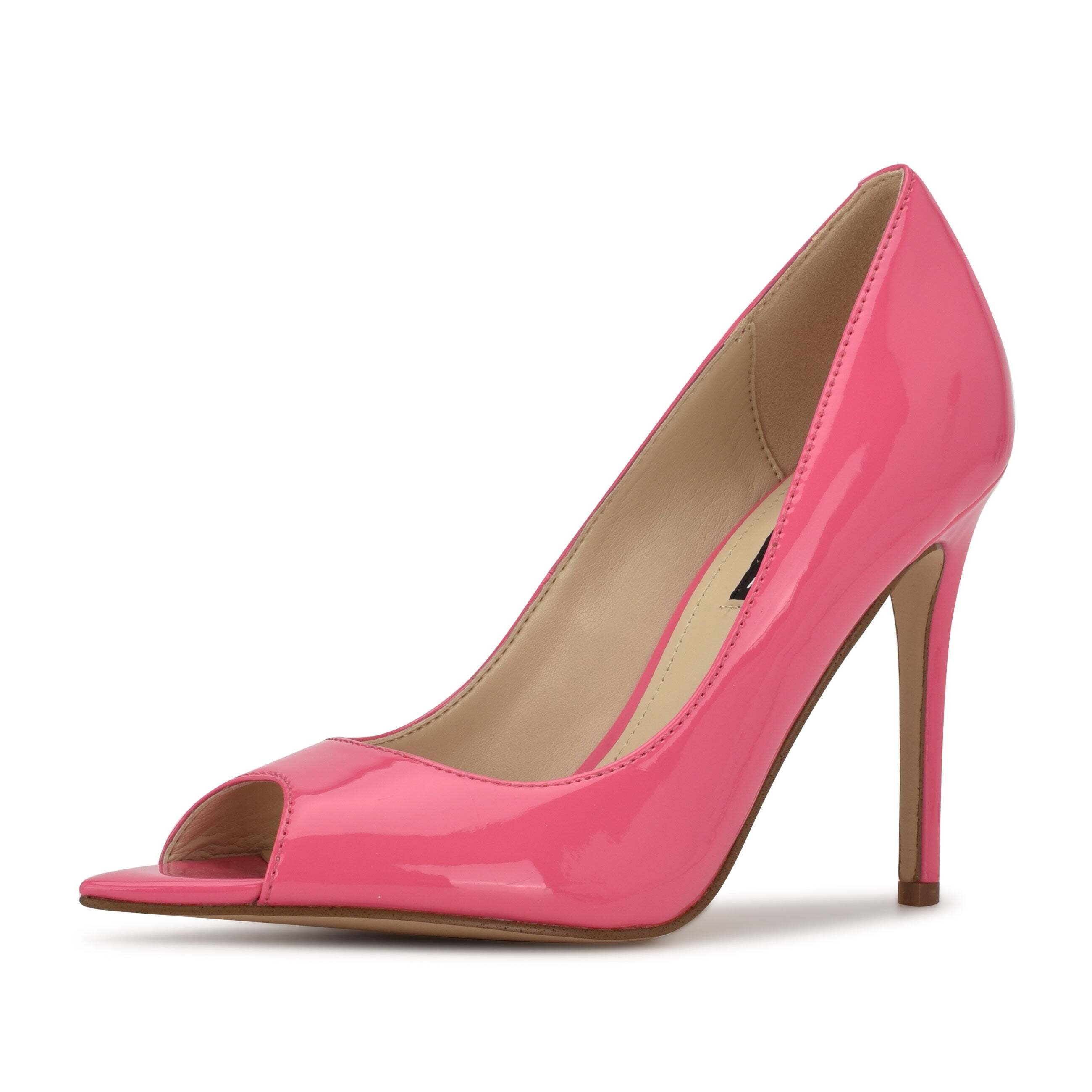 Nine West Prizz Pink Patent Slip On Pointed Open Toe Sky High Stiletto ...